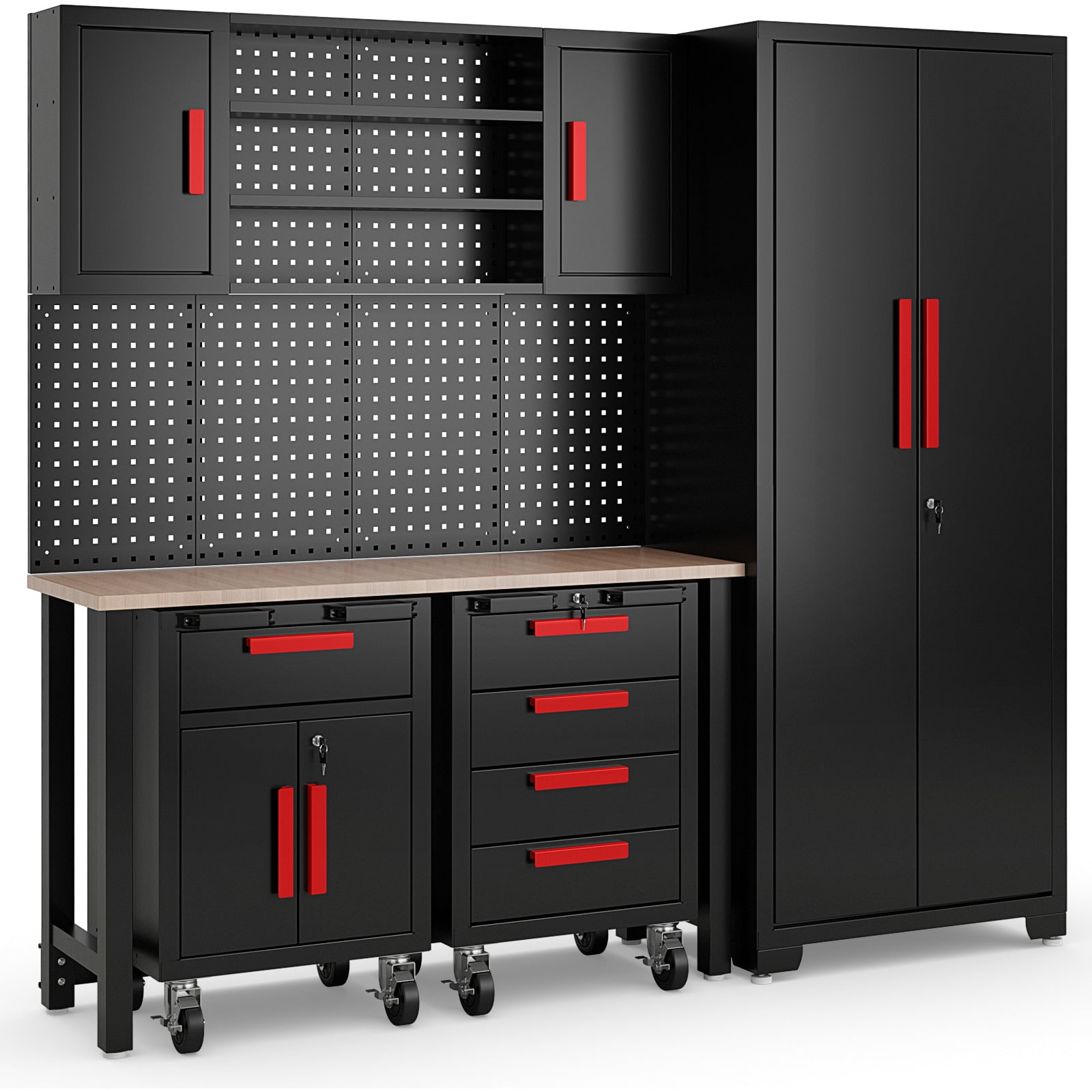 Costway Garage Cabinets and Storage System Set with Pegboard & Rubber ...
