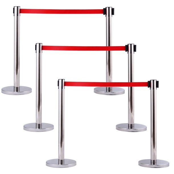 Costway 6Pcs Stanchion Posts Queue Pole Retractable Red Belt Crowd ...