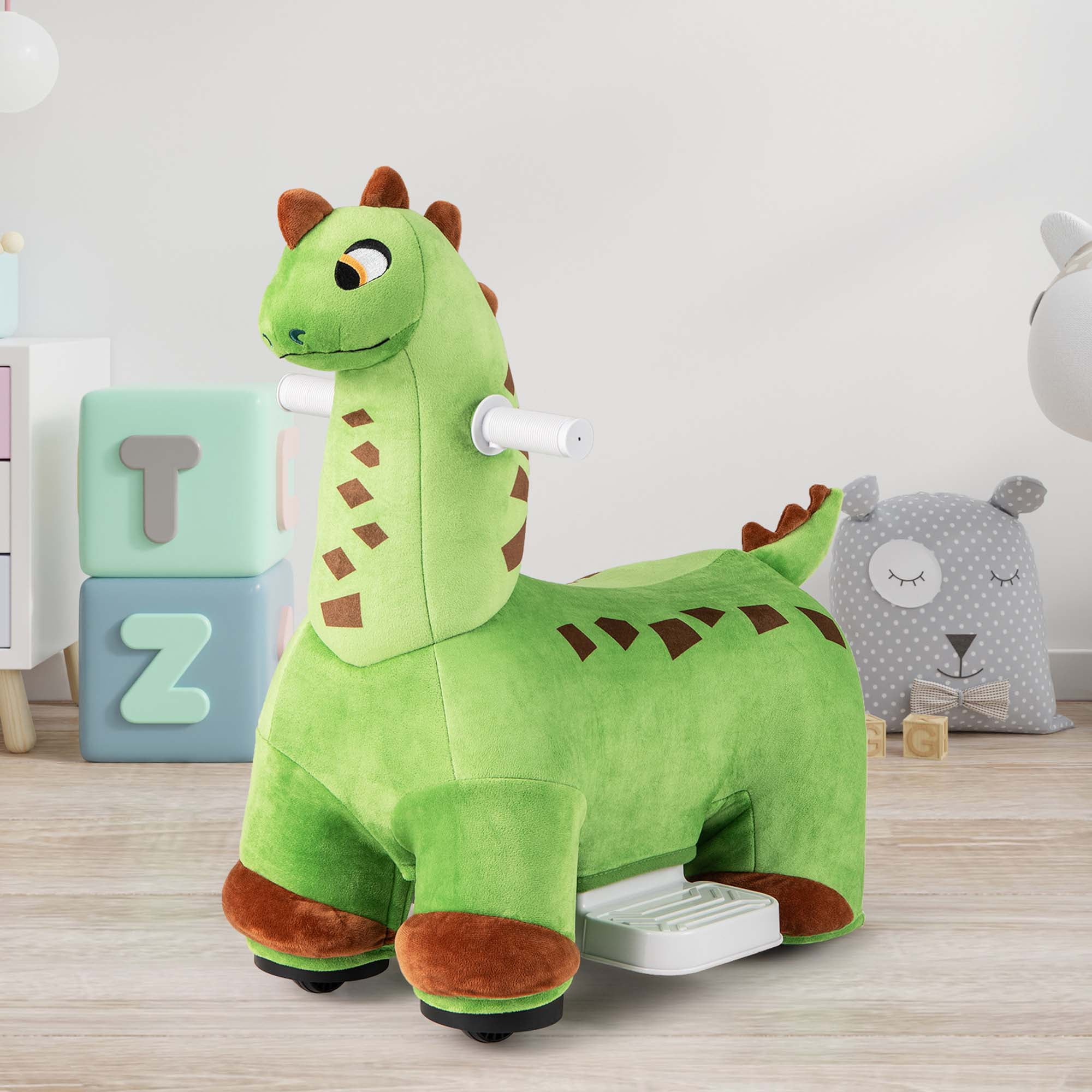 Costway 6V Kids Ride on Dinosaur with Padded Sea Foot Pedal Music ...