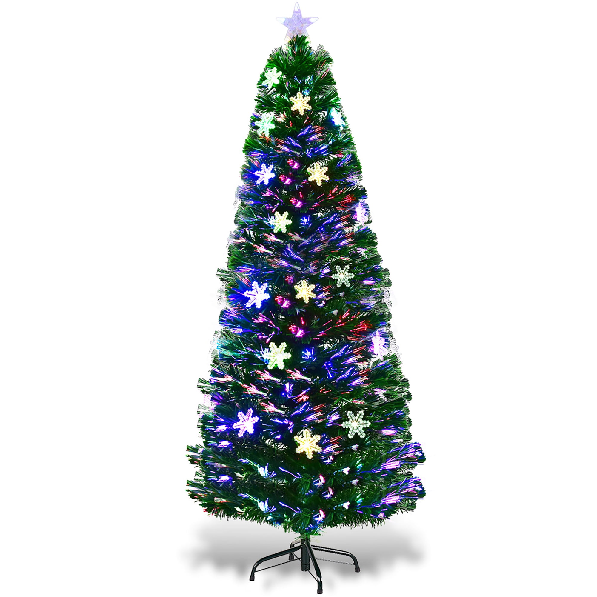 Costway 6ft Pre-lit PVC Christmas Tree with Multicolor LED Fiber Optic ...