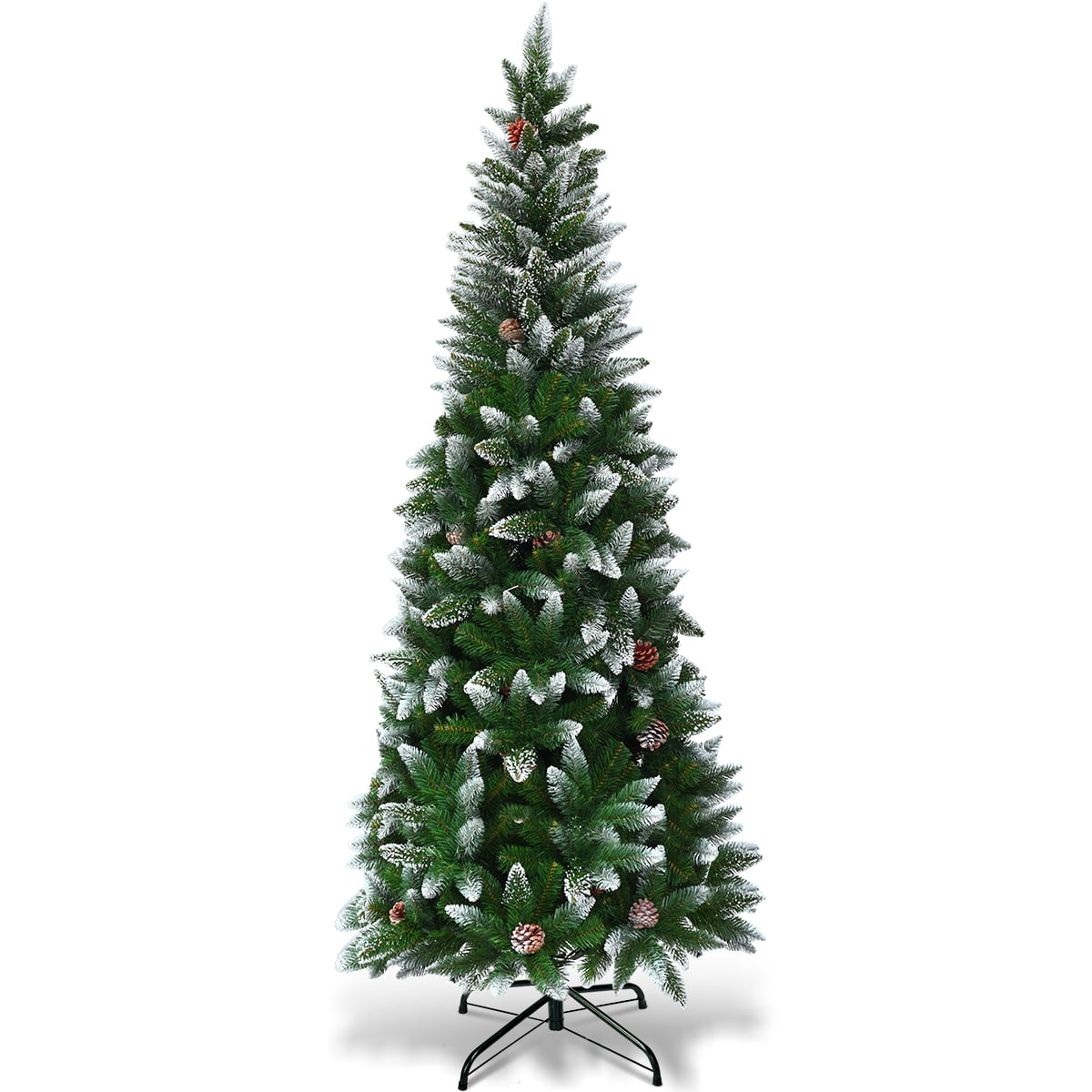Costway 6ft Slim Snow Flocked Artificial Christmas Tree with Easy ...