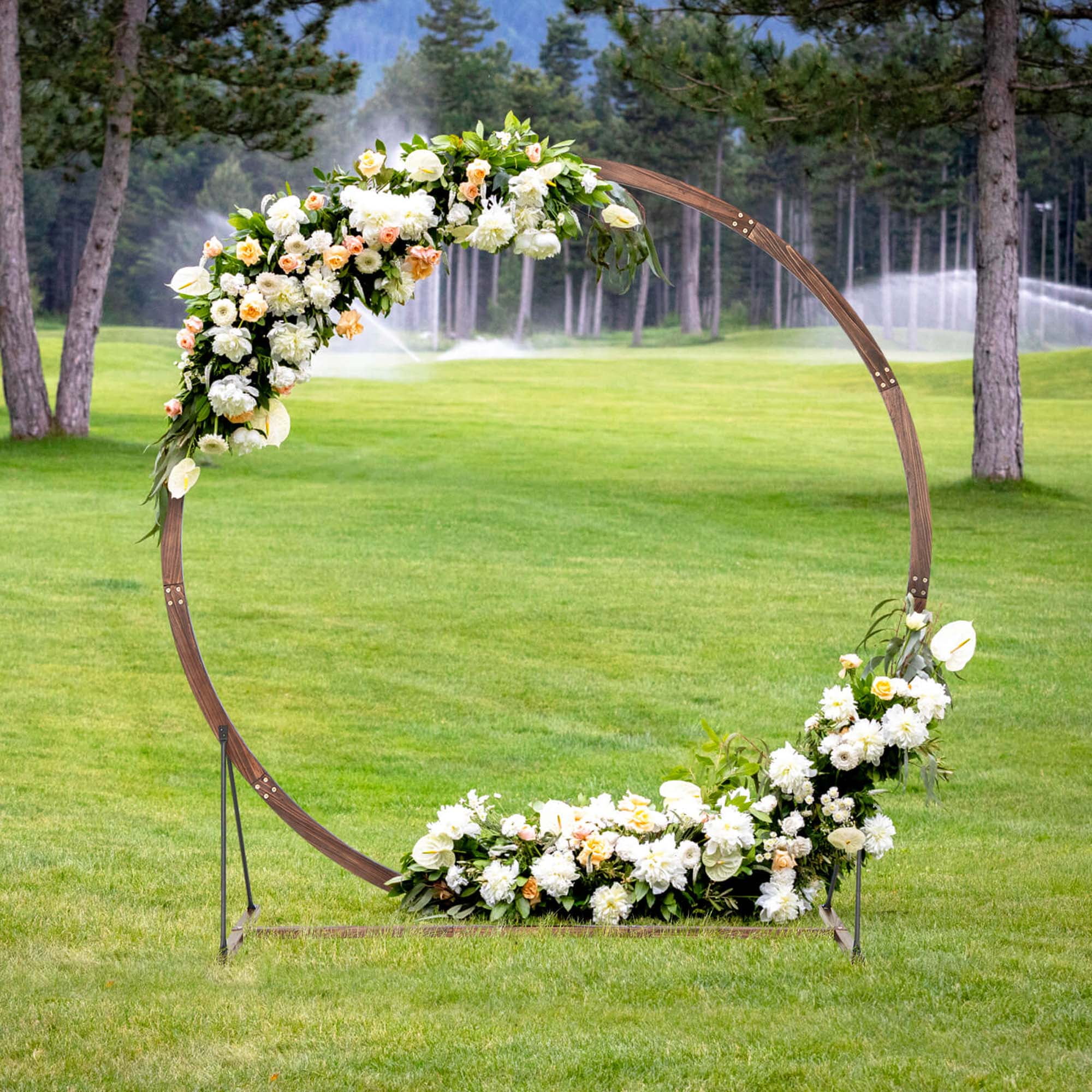 Costway 7.4 FT Round Wedding Arch Wooden Arbor Backdrop Stand with ...