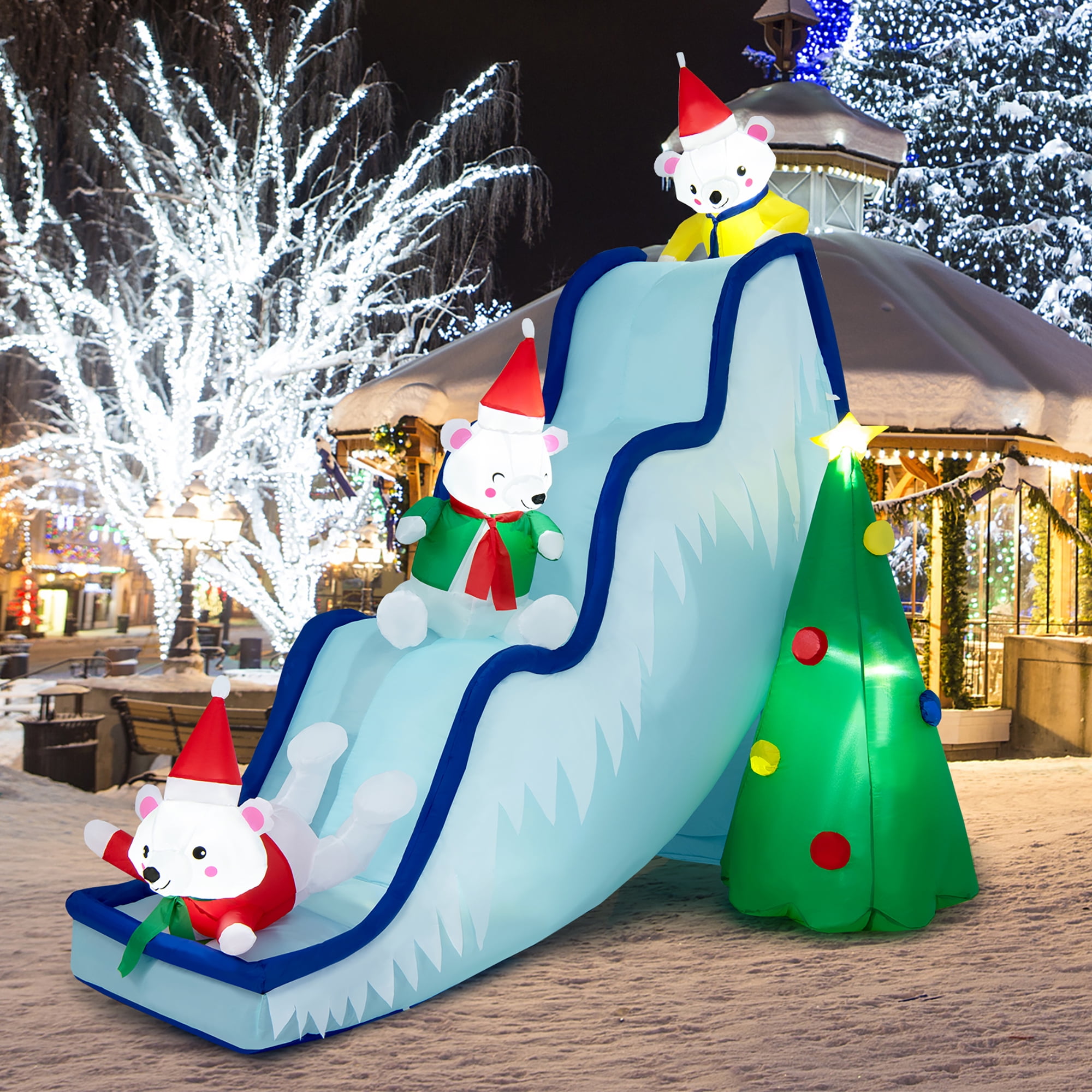 Costway 7.5FT Inflatable Polar Bear Slide Scene, Yard Christmas ...