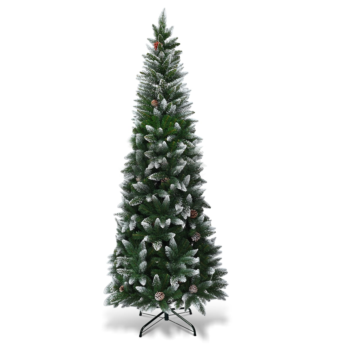 Costway 7.5ft Easy Set Artificial Tall Slim Christmas Tree with Snow ...
