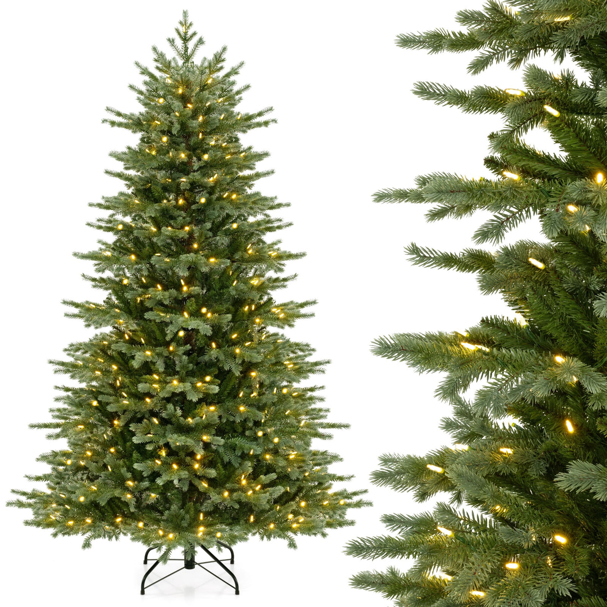 Costway 7 FT Artificial Christmas Tree with 3156 Lush PVC & PE Tips 400 ...
