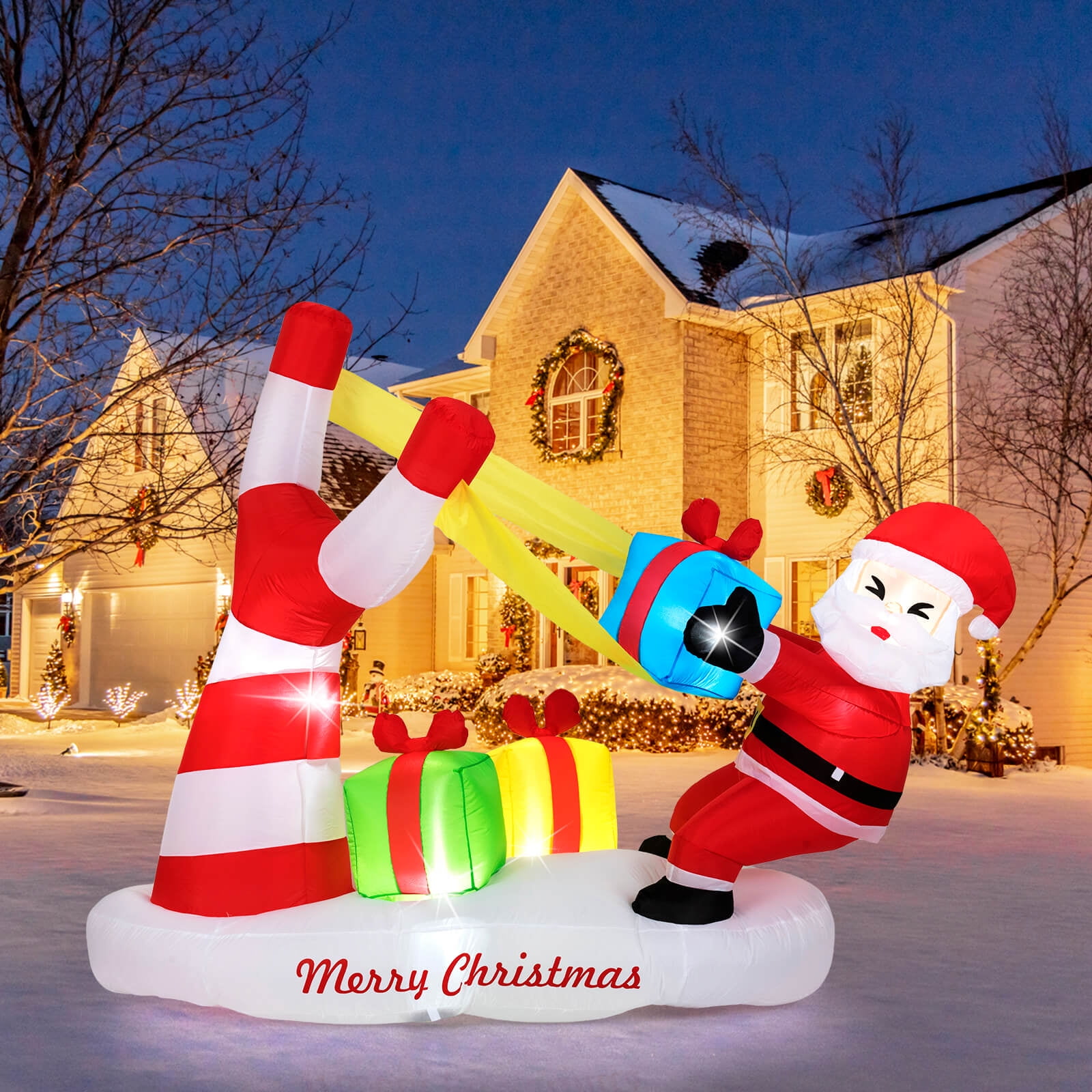 Costway 7 FT Christmas Inflatables Santa Decoration with Large ...