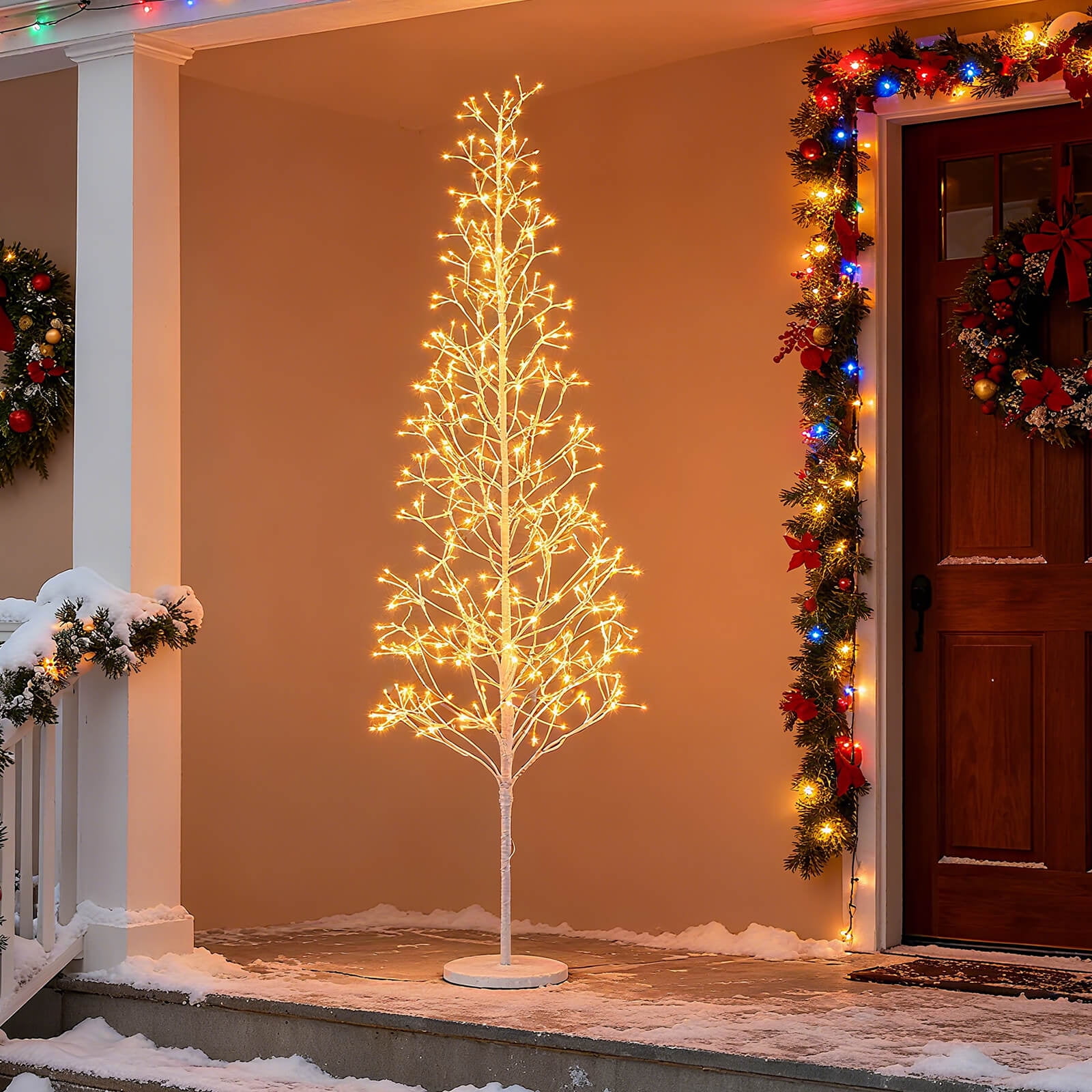 Costway 7 FT Lighted Birch Tree with 456 Warm White Light LED Lights ...
