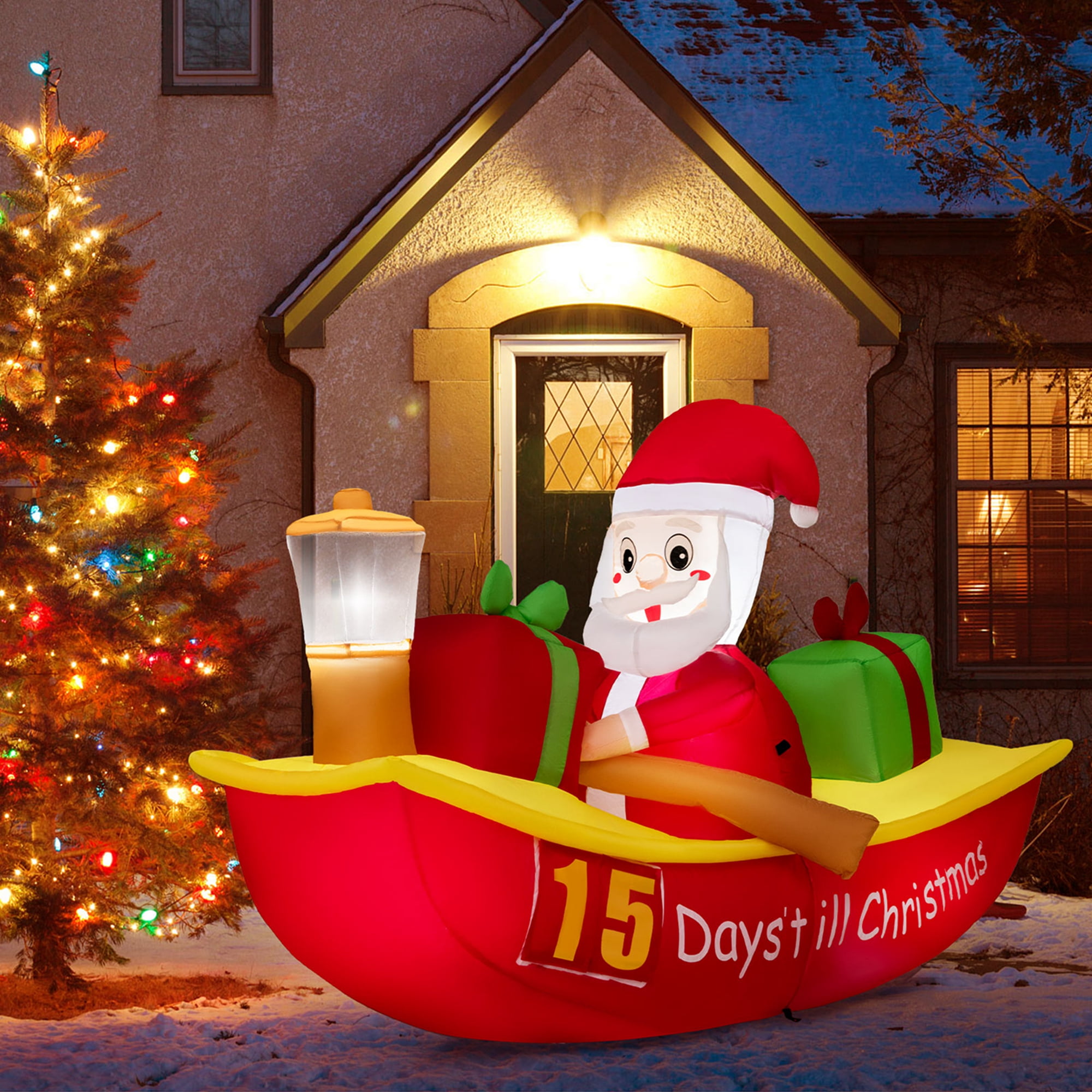 Costway 7ft Inflatable Santa Claus Rowing Boat Christmas Decoration ...