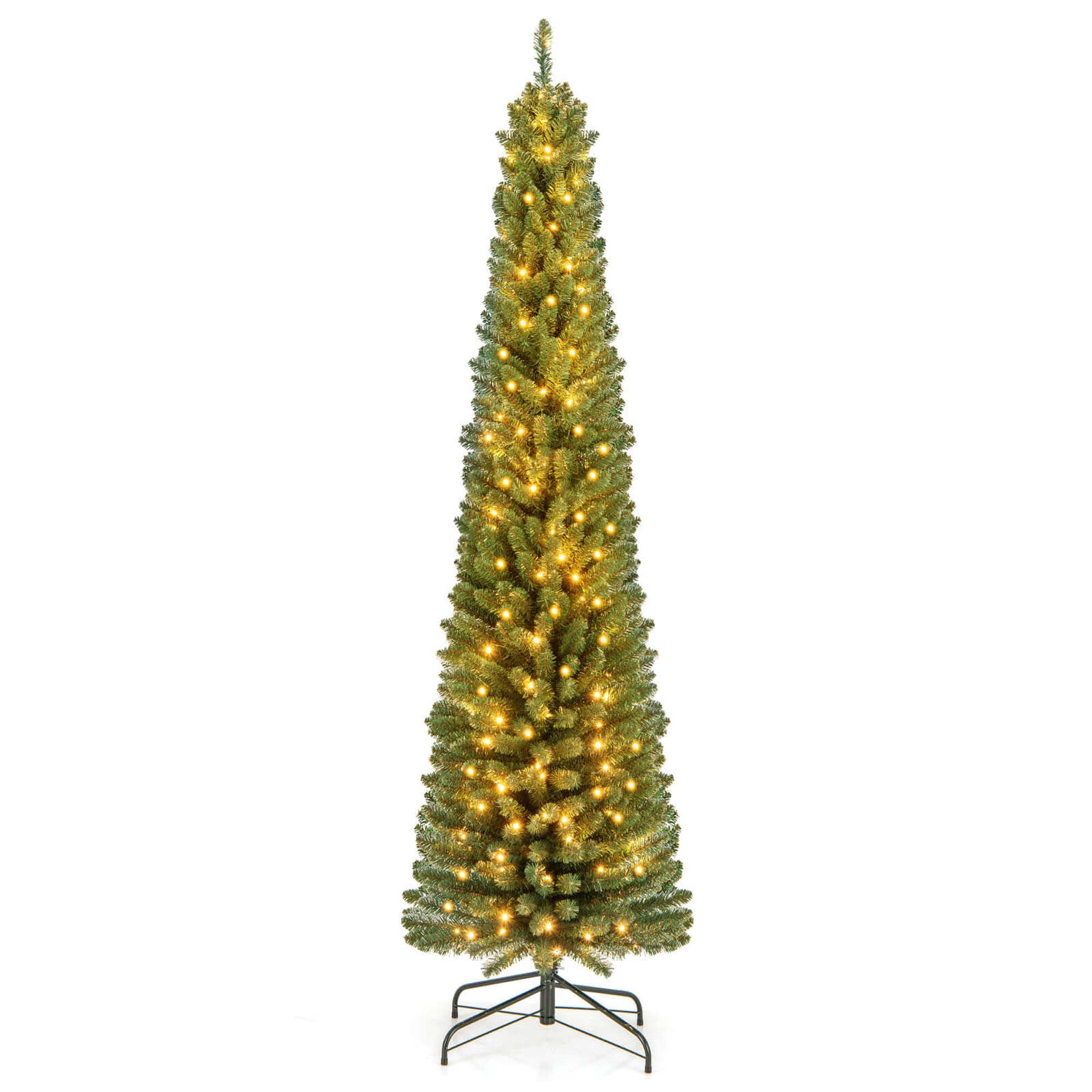 Costway 7 FT Pencil Christmas Tree with 523 Memory Wire Branch Tips 190 ...