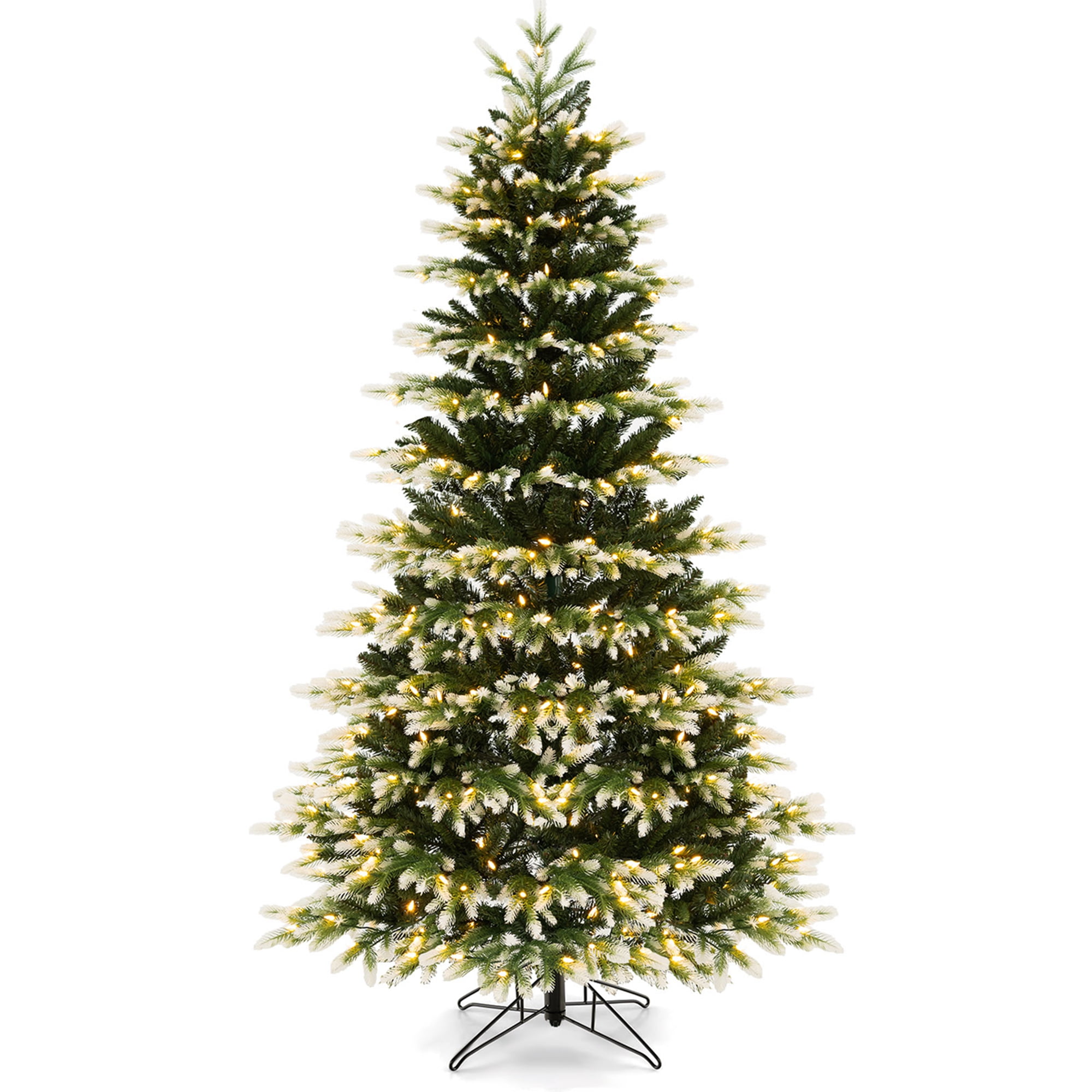 Costway 7 ft Pre-Lit Christmas Tree, Hinged Design, 500 LED Lights, PE ...
