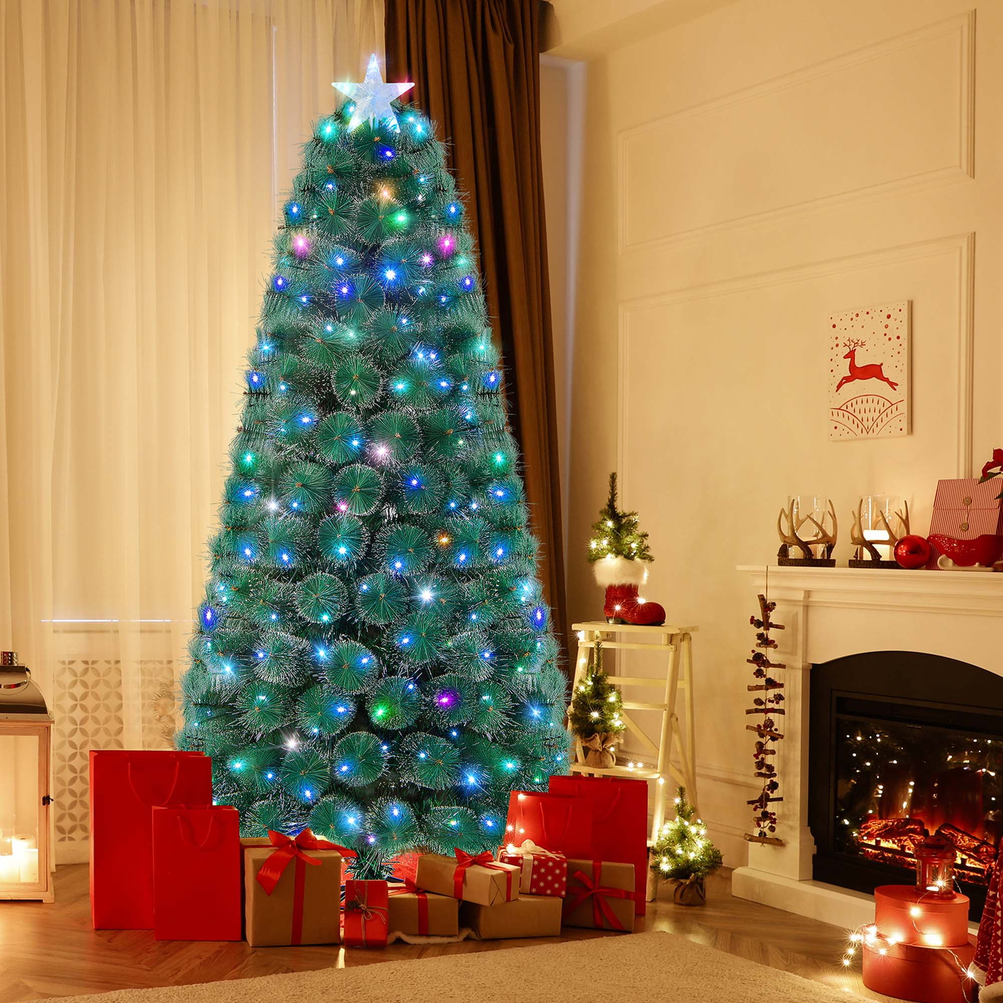Costway 7 FT Pre-Lit Fiber Optic Christmas Tree Xmas Decor with 226 ...