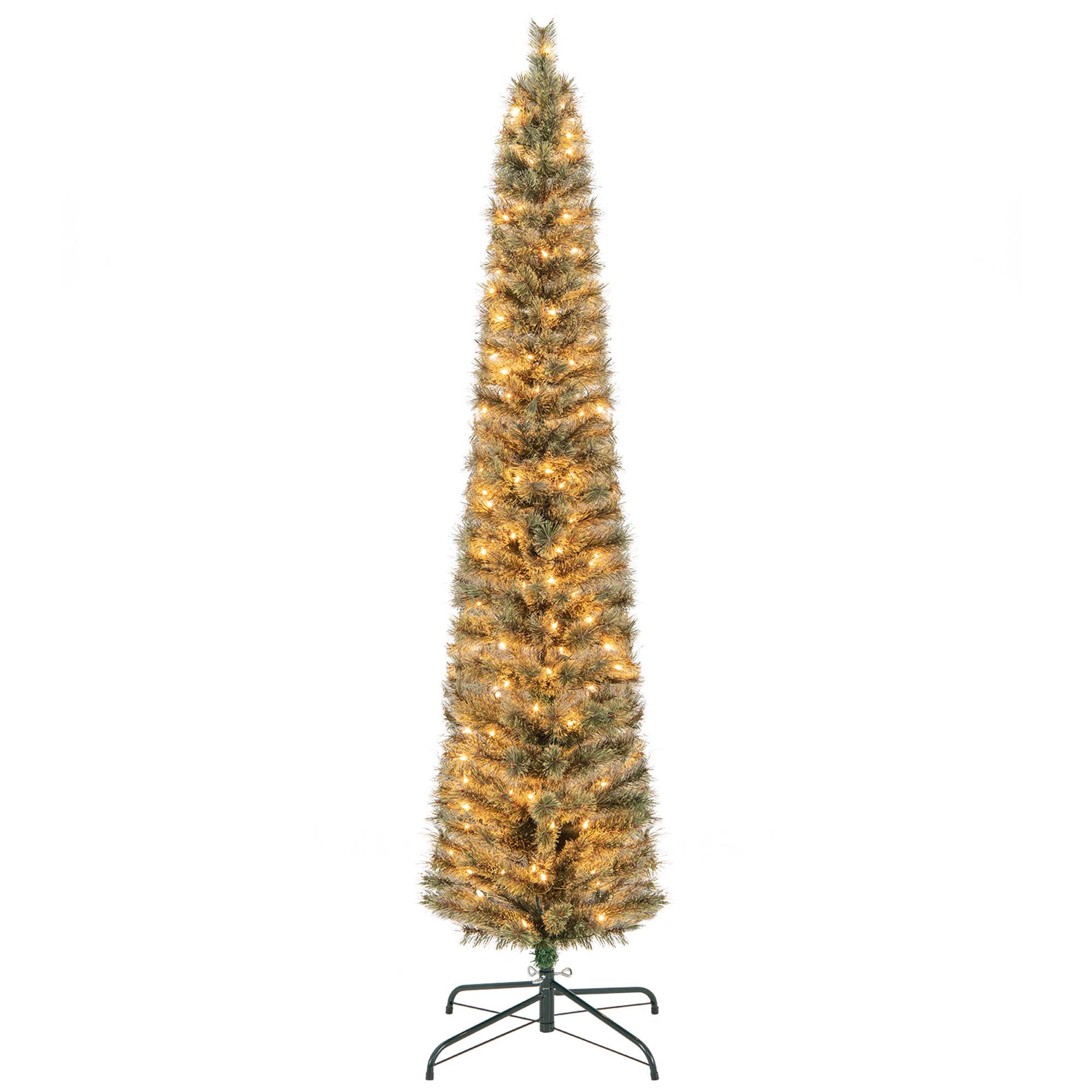 Costway Slim 7 FT Pre-Lit Pencil Christmas Tree with Pine Needles & 150 ...