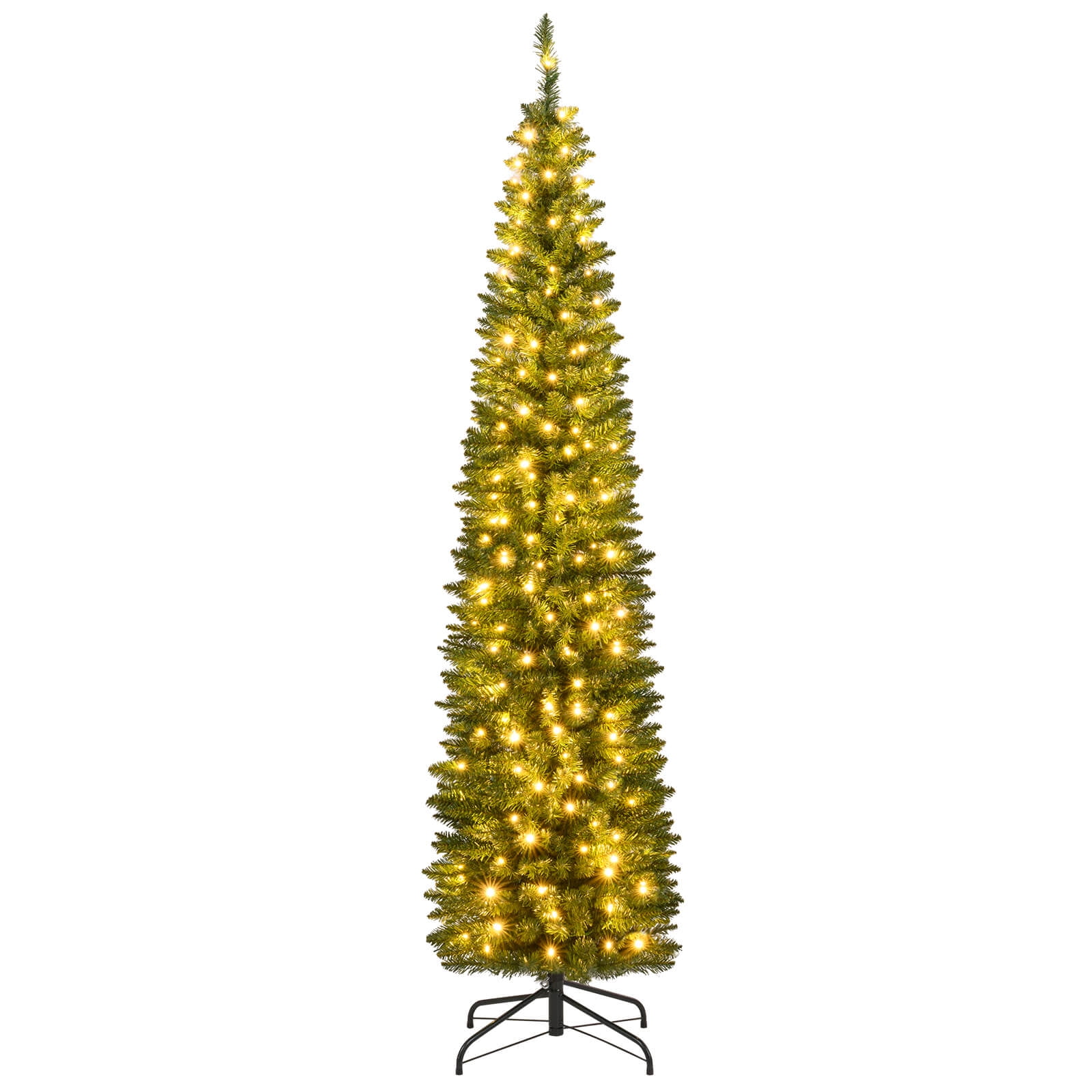 Costway 7ft Slim Pre-Lit Narrow Xmas Pencil Christmas Tree with 200 LED ...