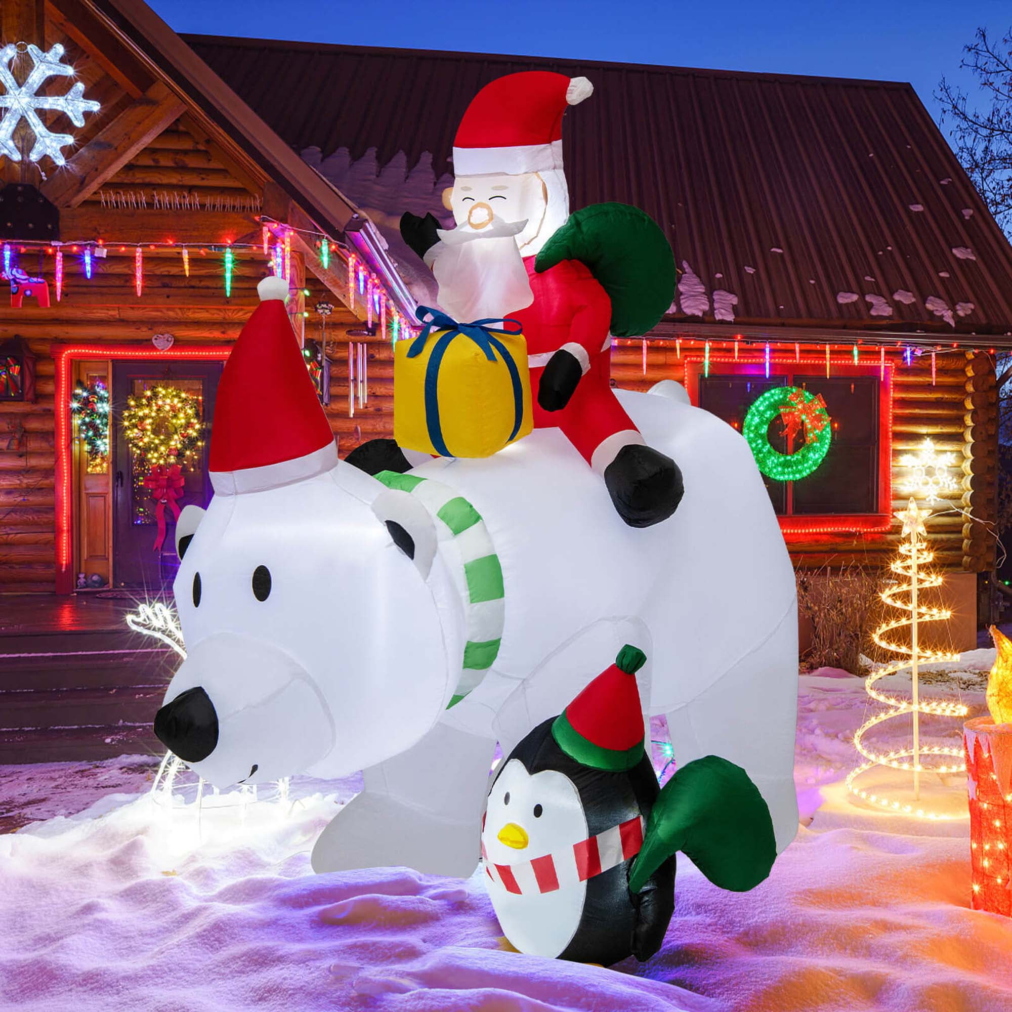 Costway 7 FT Tall Inflatable Polar Bear with Penguin Gift Bags & Gift ...