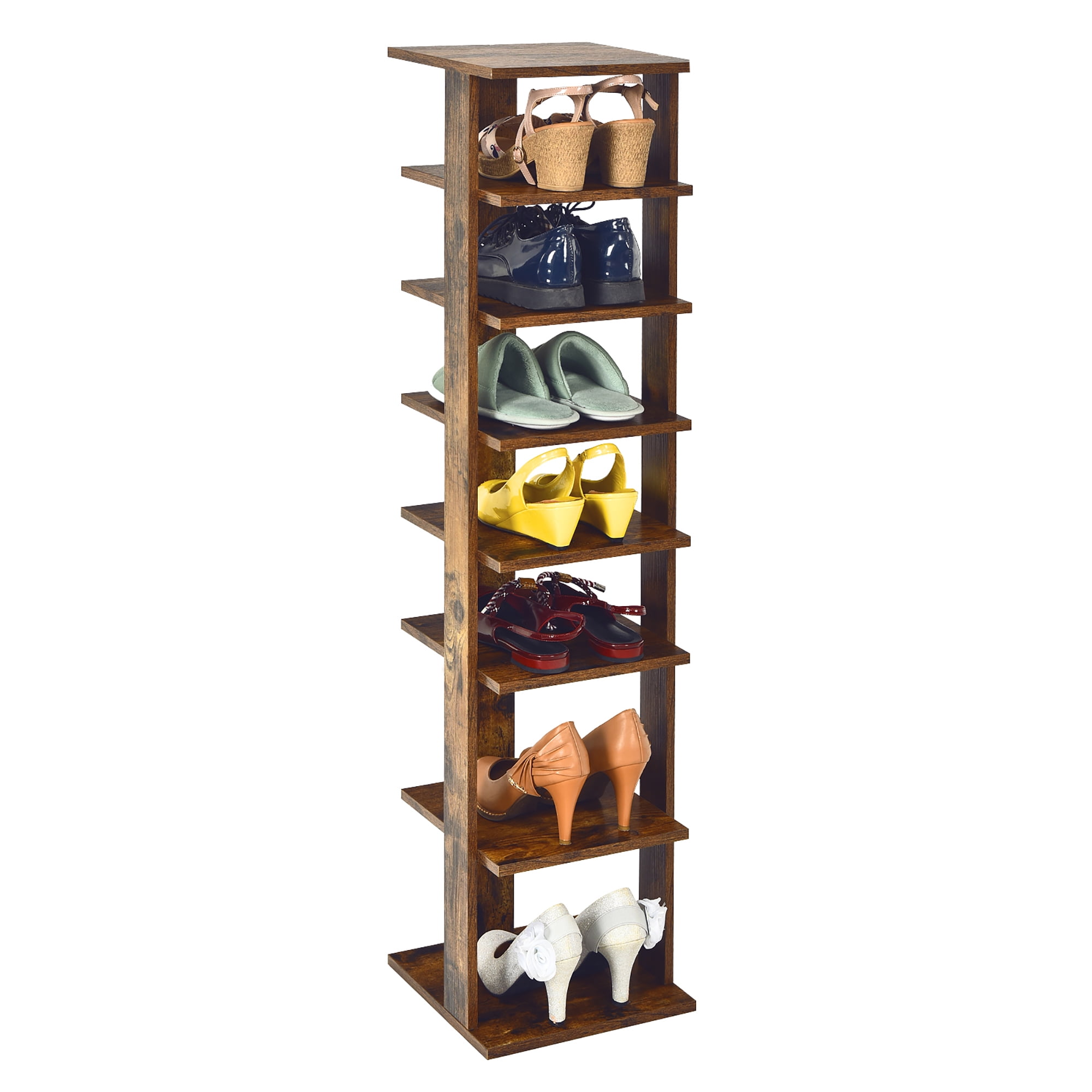 Costway 7-Tier Shoe Rack Free Standing Shelf Storage Tower Rustic Brown ...