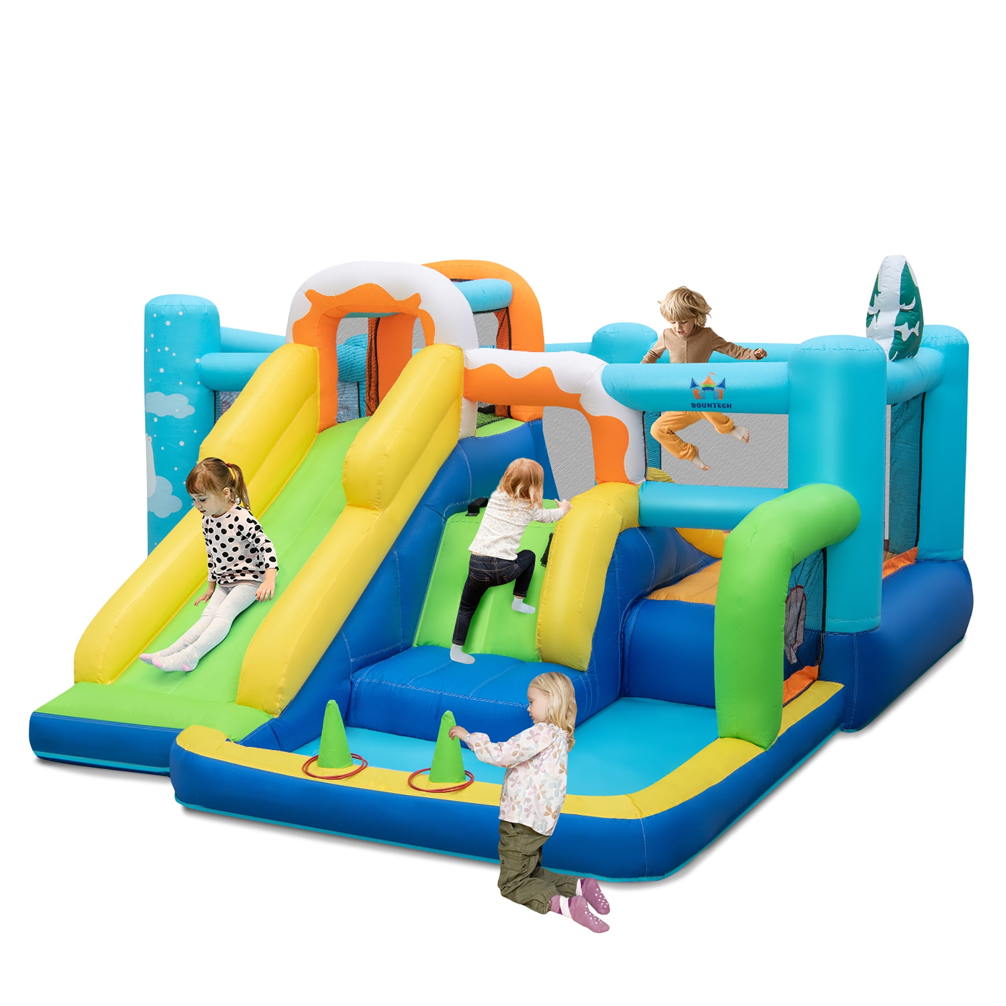 Costway 7-in-1 Inflatable Bounce Castle for Kids, Indoor/Outdoor Big ...