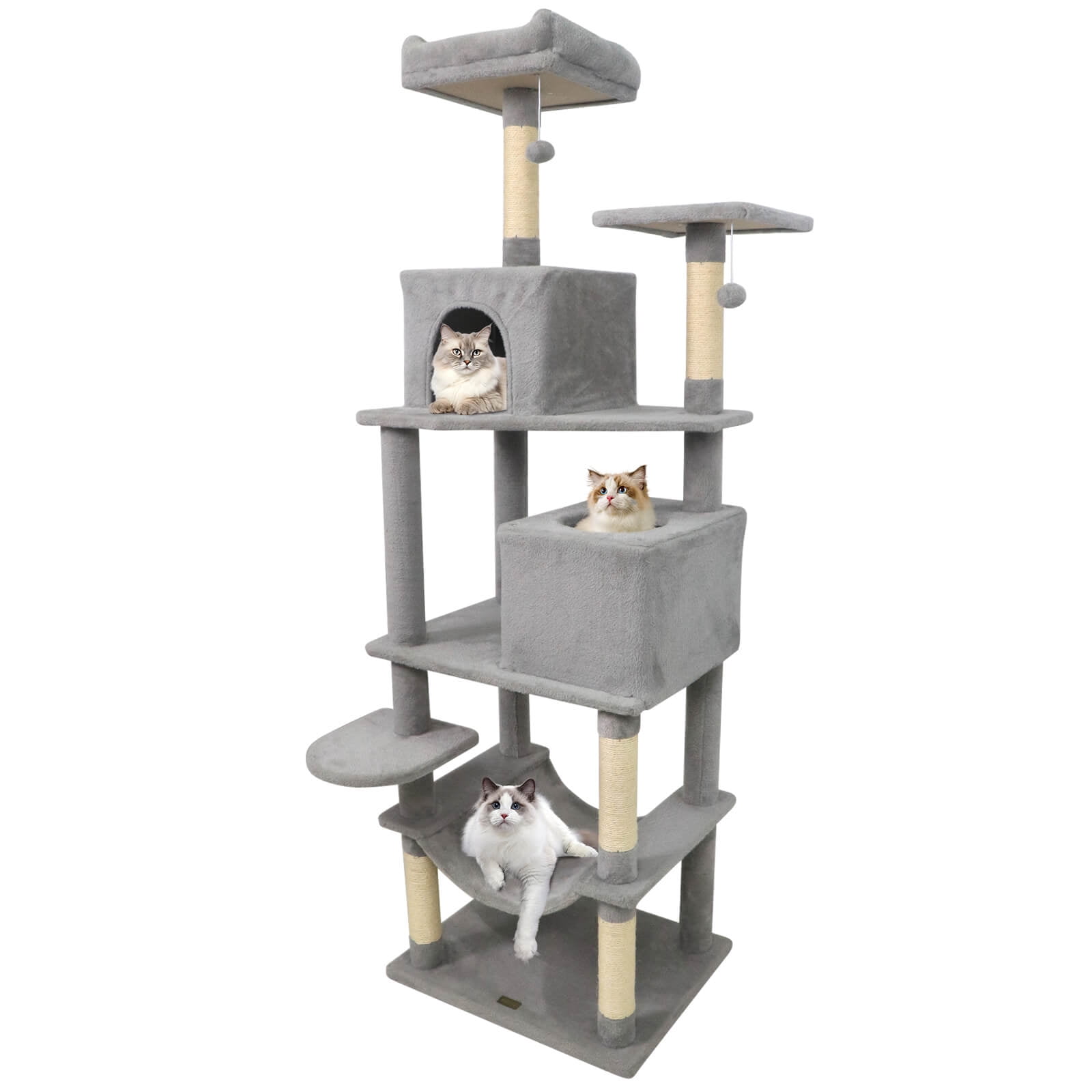 Costway 70” Cat Tree for Indoor Cats with Padded Top Perch, Dual Condos ...