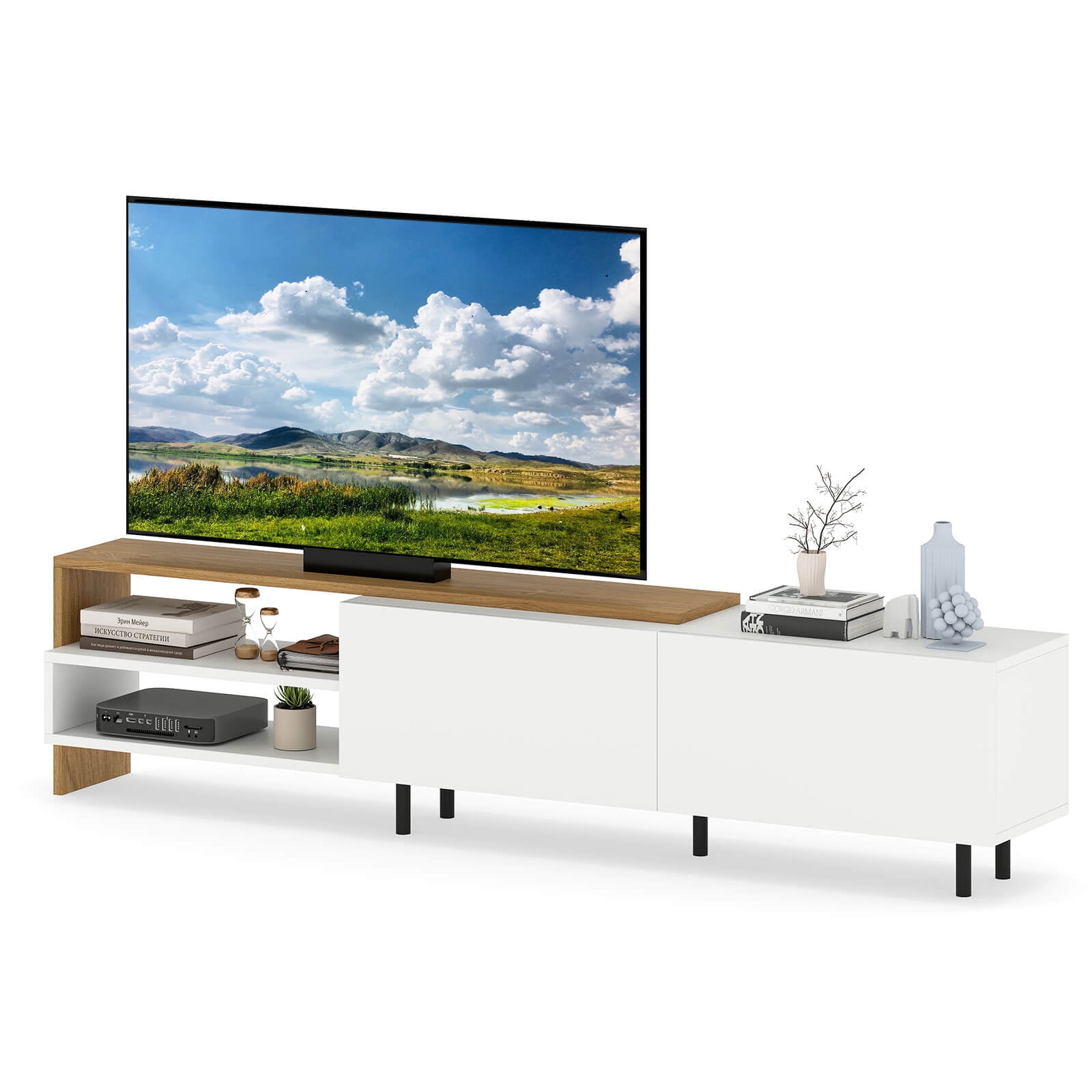 Costway 71.5” Long Entertainment Center with Storage Shelves, Cabinets ...