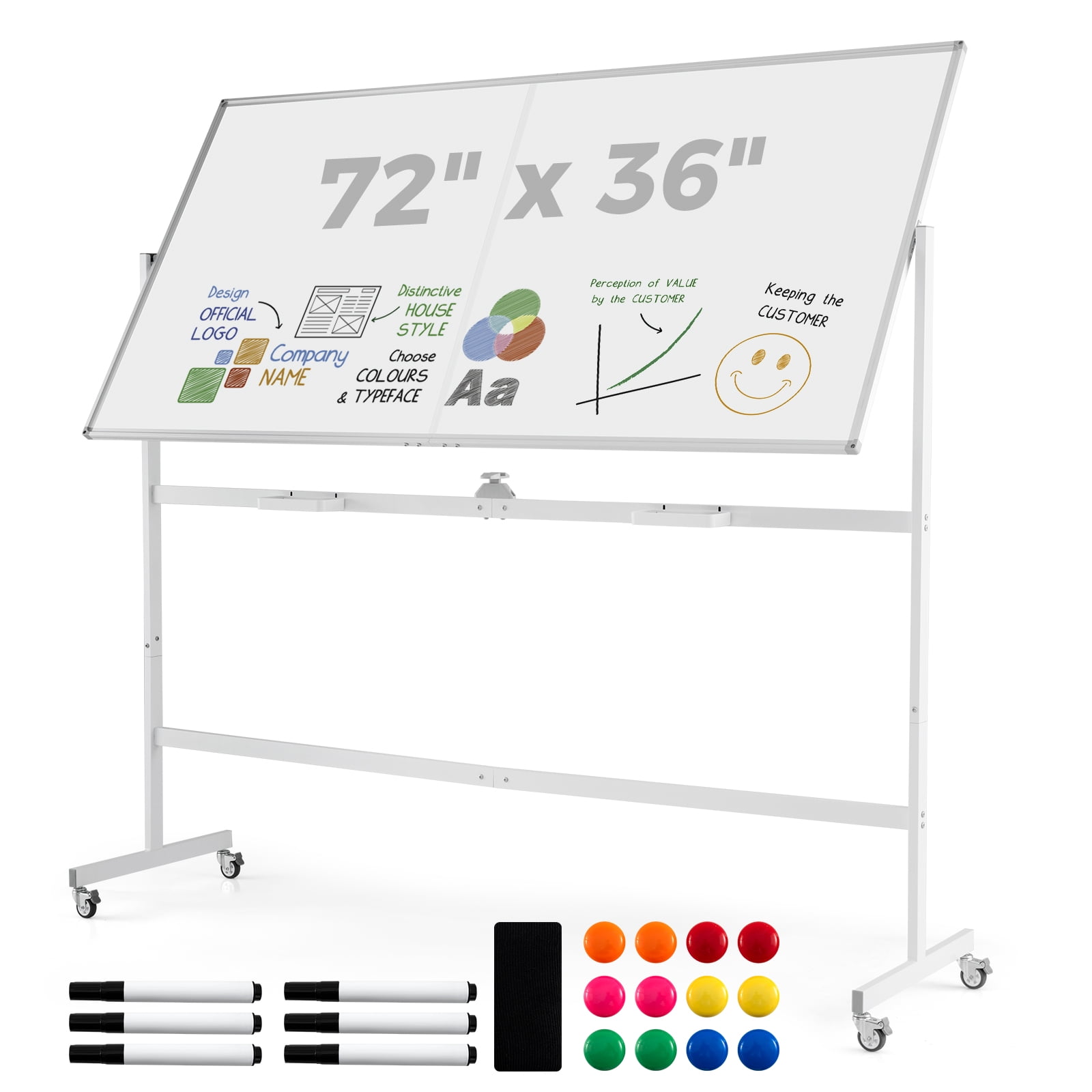 Costway 72" x 36" Double-Sided Magnetic Whiteboard with Stand and ...