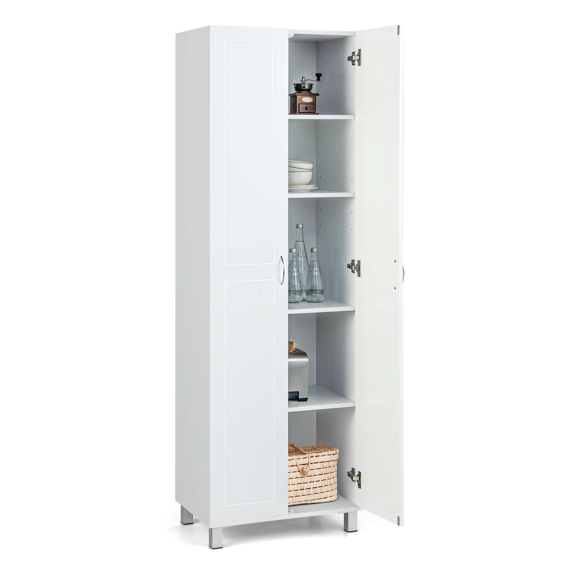 Costway 73.5'' White Tall Pantry Cabinet, Double Door Storage Organizer ...