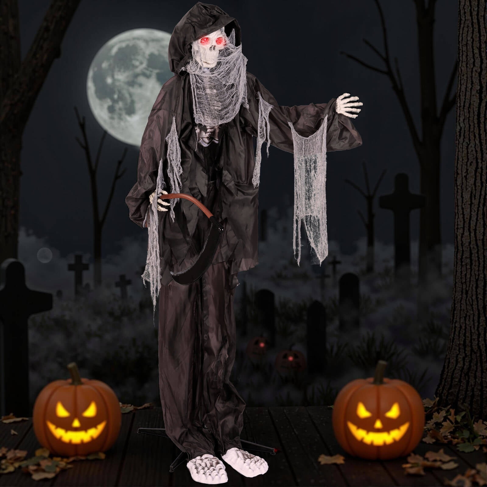 Costway 8.5 FT Halloween Decoration Animated Standing Grim Reaper ...