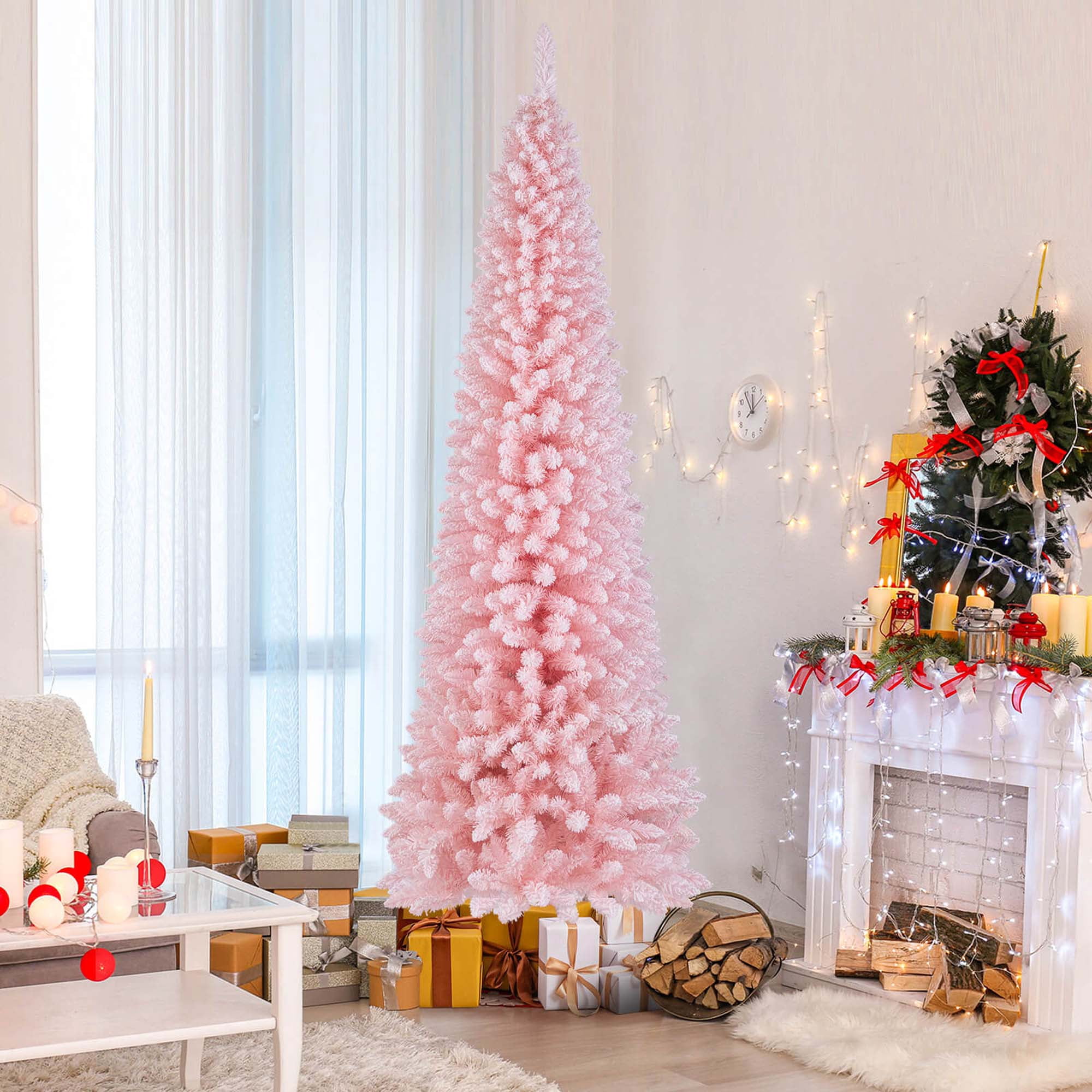 Costway 8 FT Artificial Pink Christmas Tree with 1000 Branch Tips ...