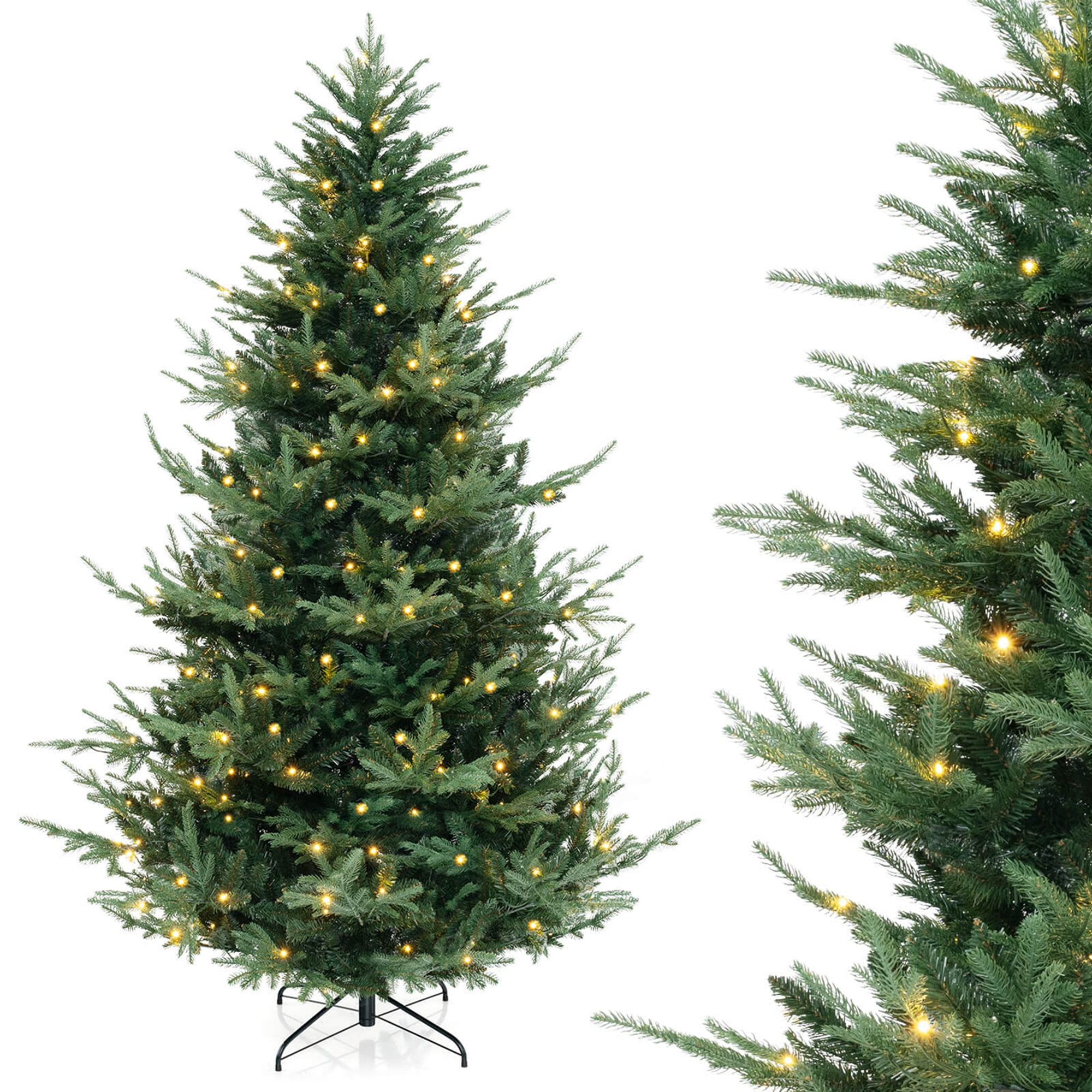 Costway 8 FT Artificial Xmas Tree with 1480 PVC PE Branch Tips 450 Warm ...