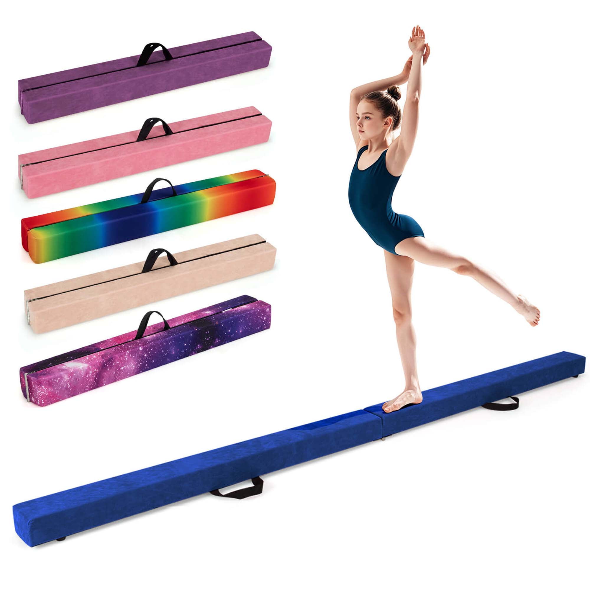 Costway 8 FT Folding Gymnastic Beam with Anti-slip Base Pine Wood Frame ...