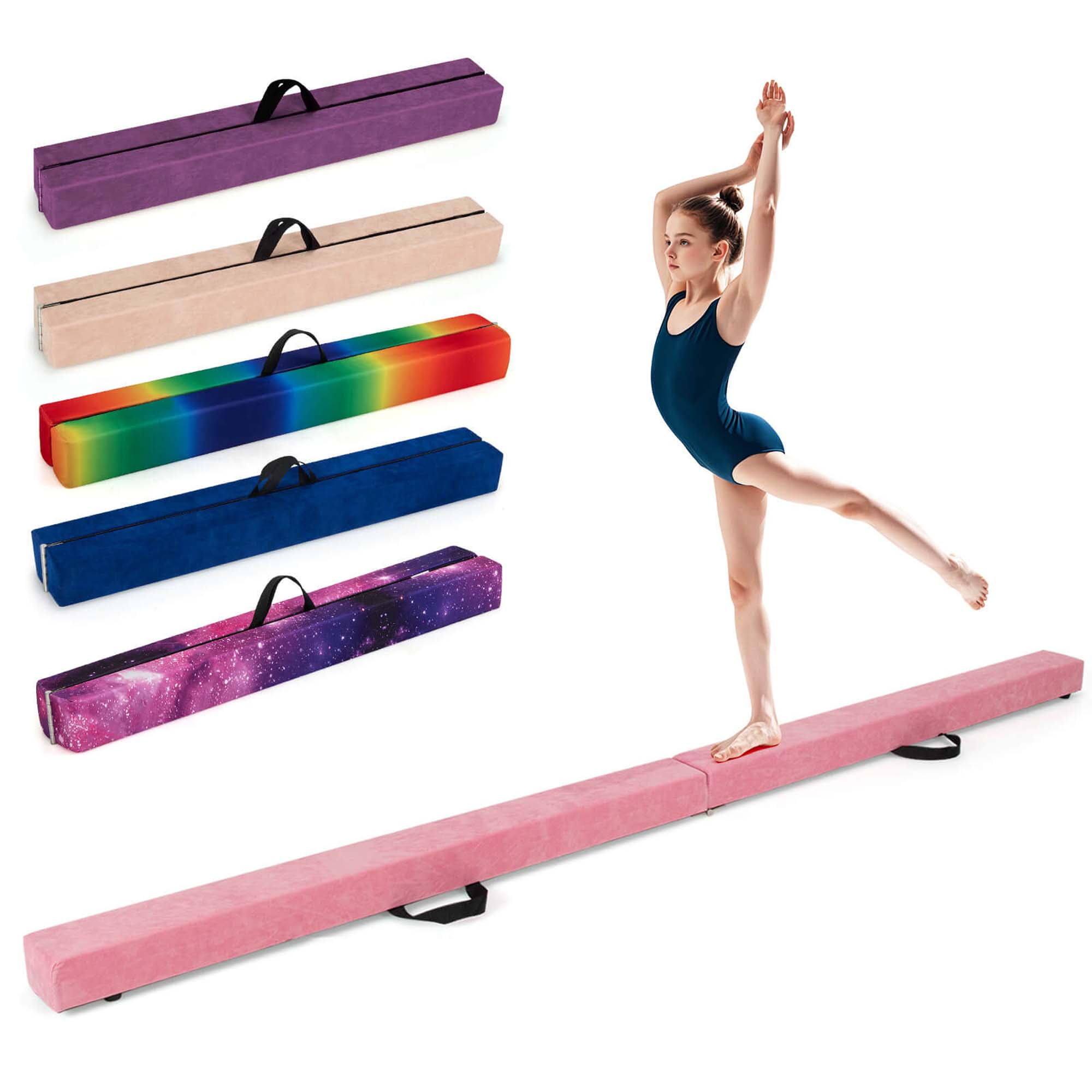 Costway 8 FT Folding Gymnastic Beam with Anti-slip Base Pine Wood Frame ...