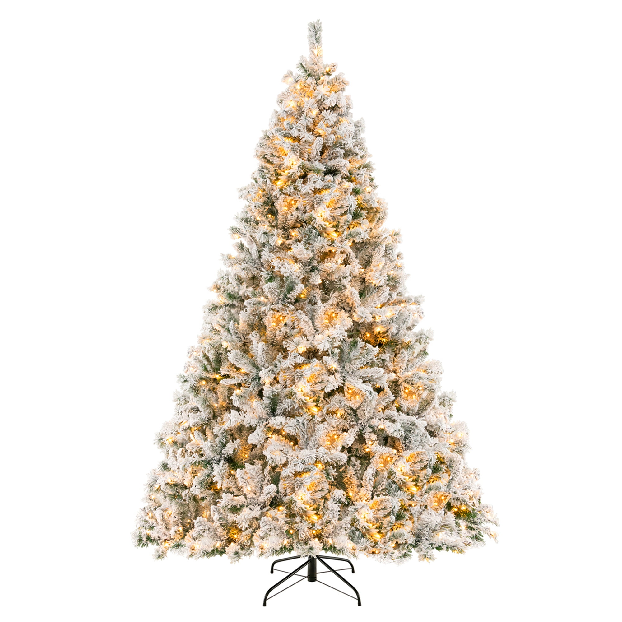 Costway 8 FT Outdoor PVC Pre-Lit Christmas Tree Quick Shape Flocked ...