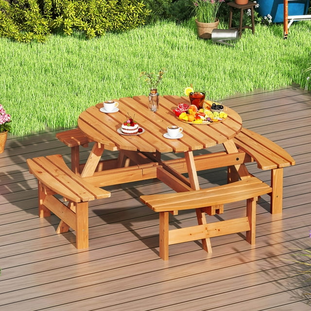 Costway 8-Person Round Picnic Table Set with Benches - Walmart Business ...