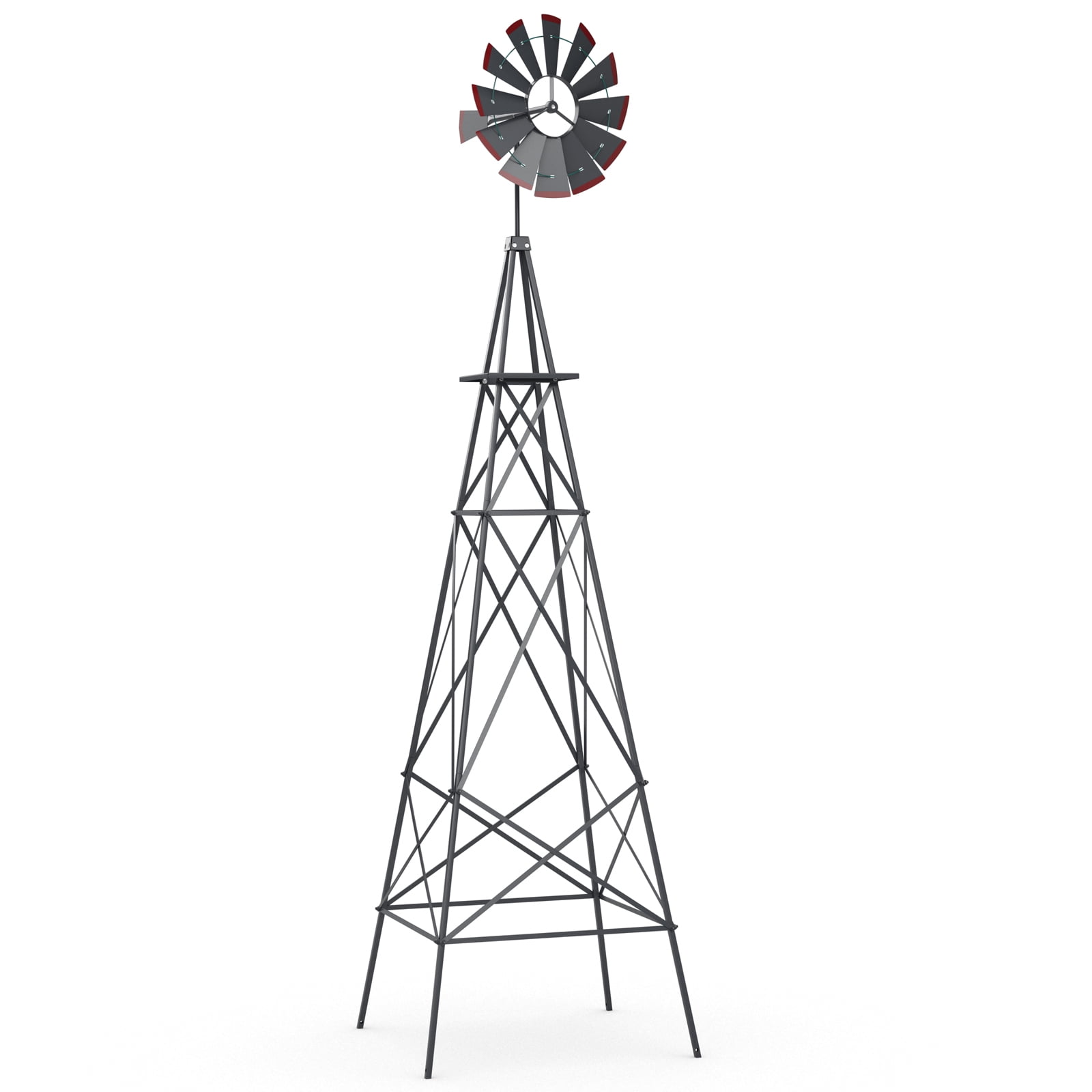 Costway 8 ft All-Weather Metal Wind Mill with 4 Support Legs 4 Ground ...