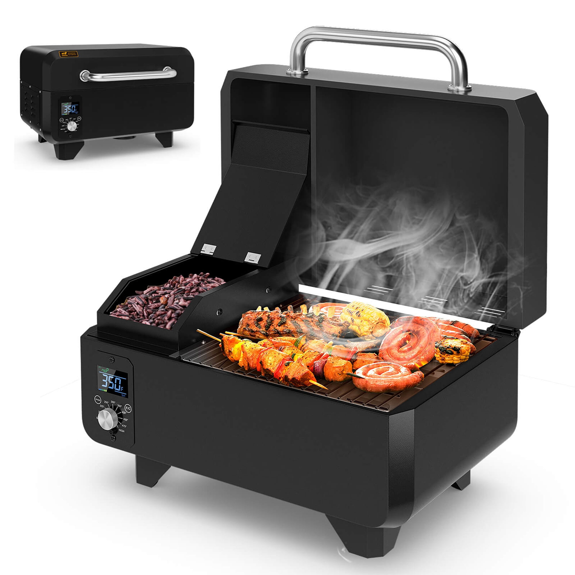 Costway 8-in-1 Smoker Tabletop Portable Pellet Grill with Digital ...