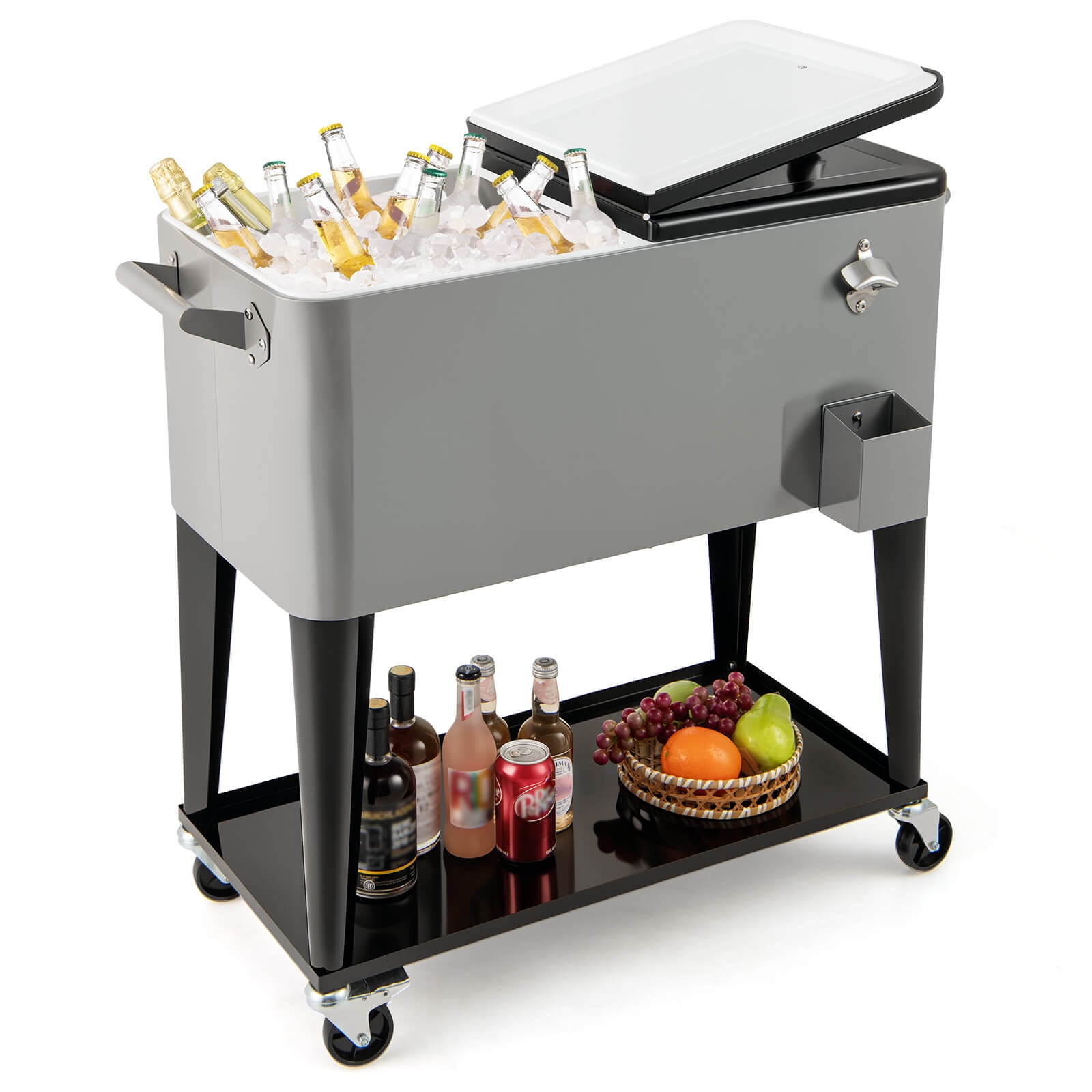 Costway 80-Quart Rolling Patio Cooler on Wheels with Side Handles ...