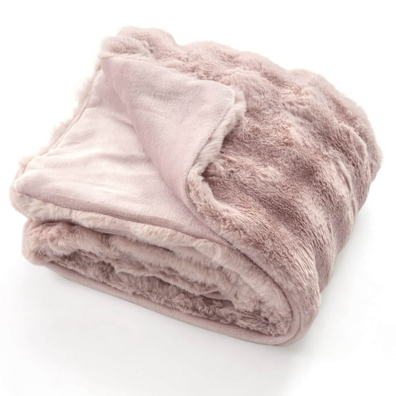 Costway 80” x 60” Bubble Faux Rabbit Fur Throw Blanket with 2-Sided ...