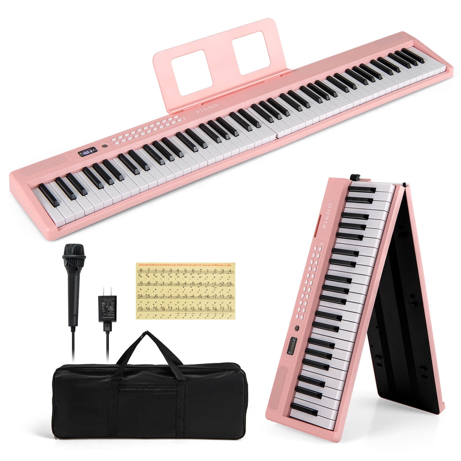 Costway 88 Key Folding Piano Keyboard with Wireless MIDI Dual Speakers ...