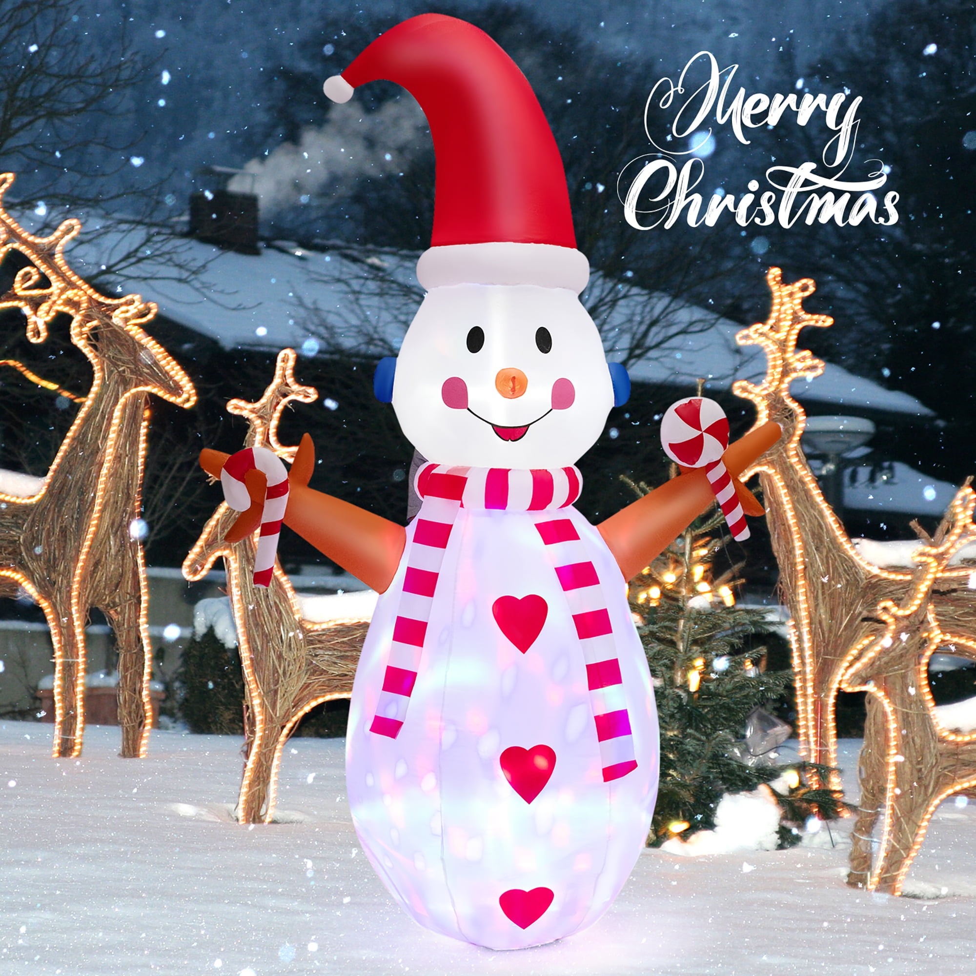 Costway 8FT Christmas Snowman Inflatable Outdoor Decor with Multi-color ...