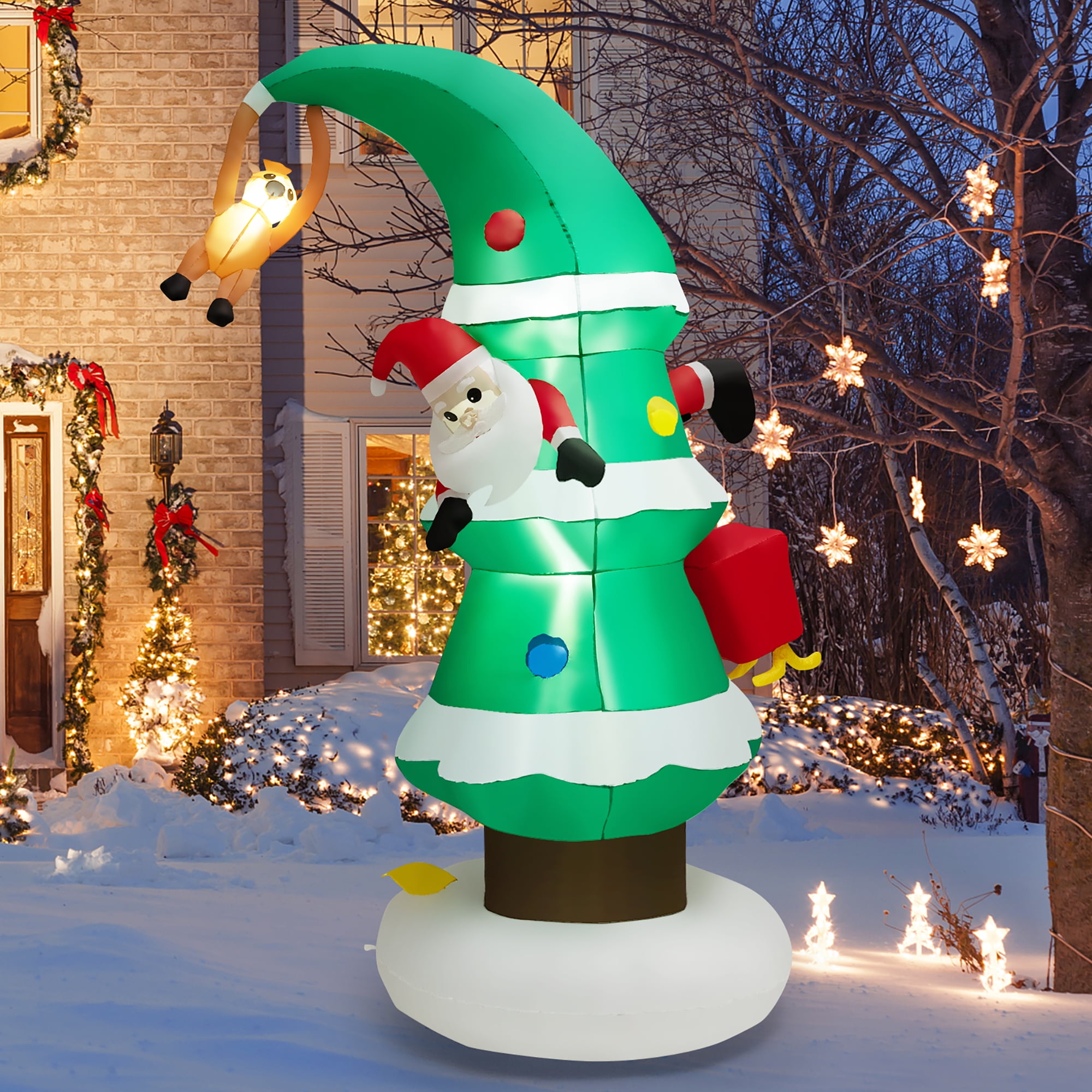 Costway 8FT XMAS Blow Up Outdoor Inflatable Christmas Tree with Santa ...