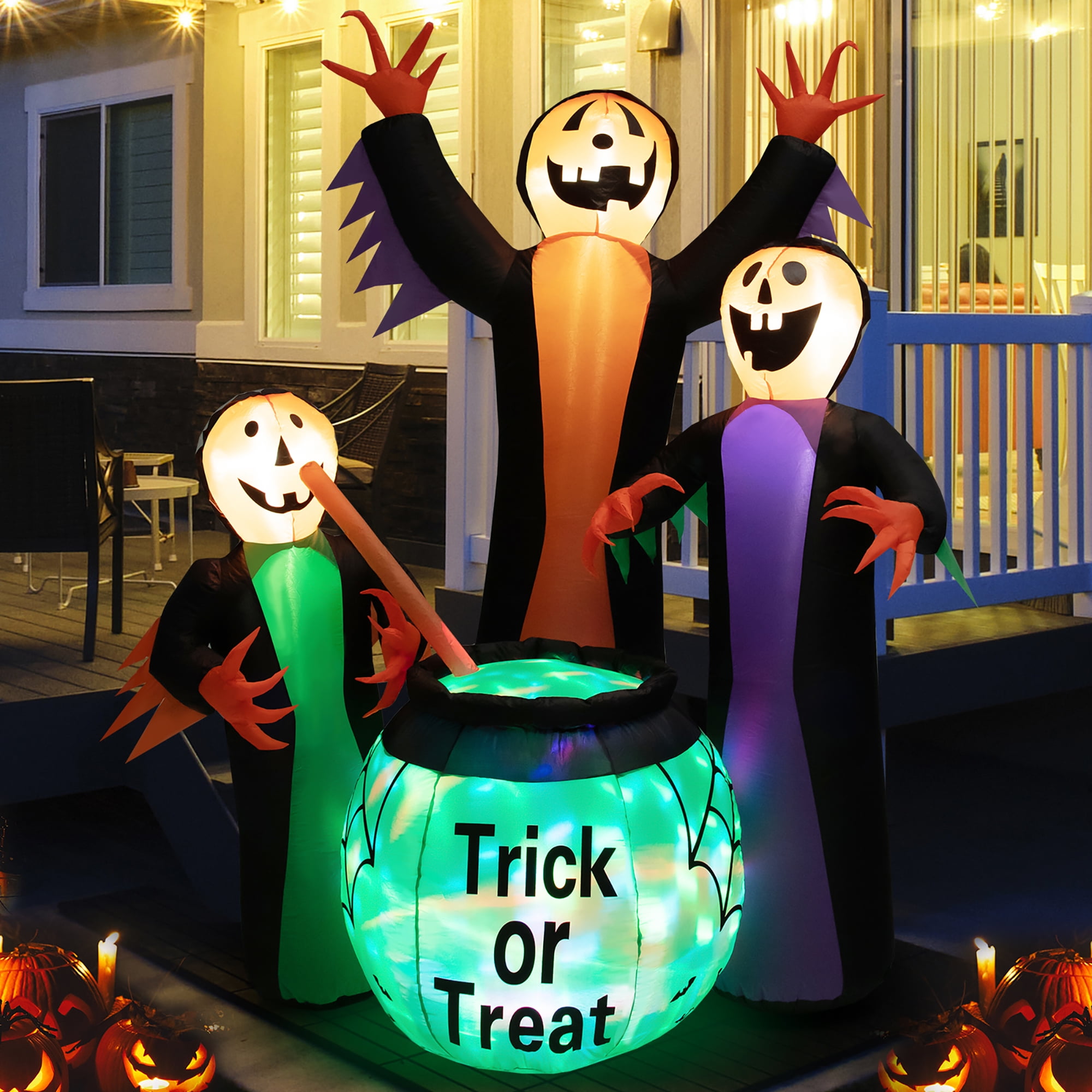 Costway Large 8FT Inflatable Halloween Witches Cauldron Yard Decor ...