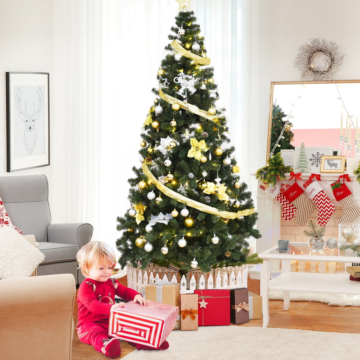 Costway 8Ft Artificial PVC Christmas Tree Stand Indoor Outdoor Green ...