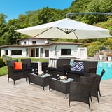 Costway 8PCS Rattan Patio Furniture Set Cushioned Sofa Chair Coffee ...