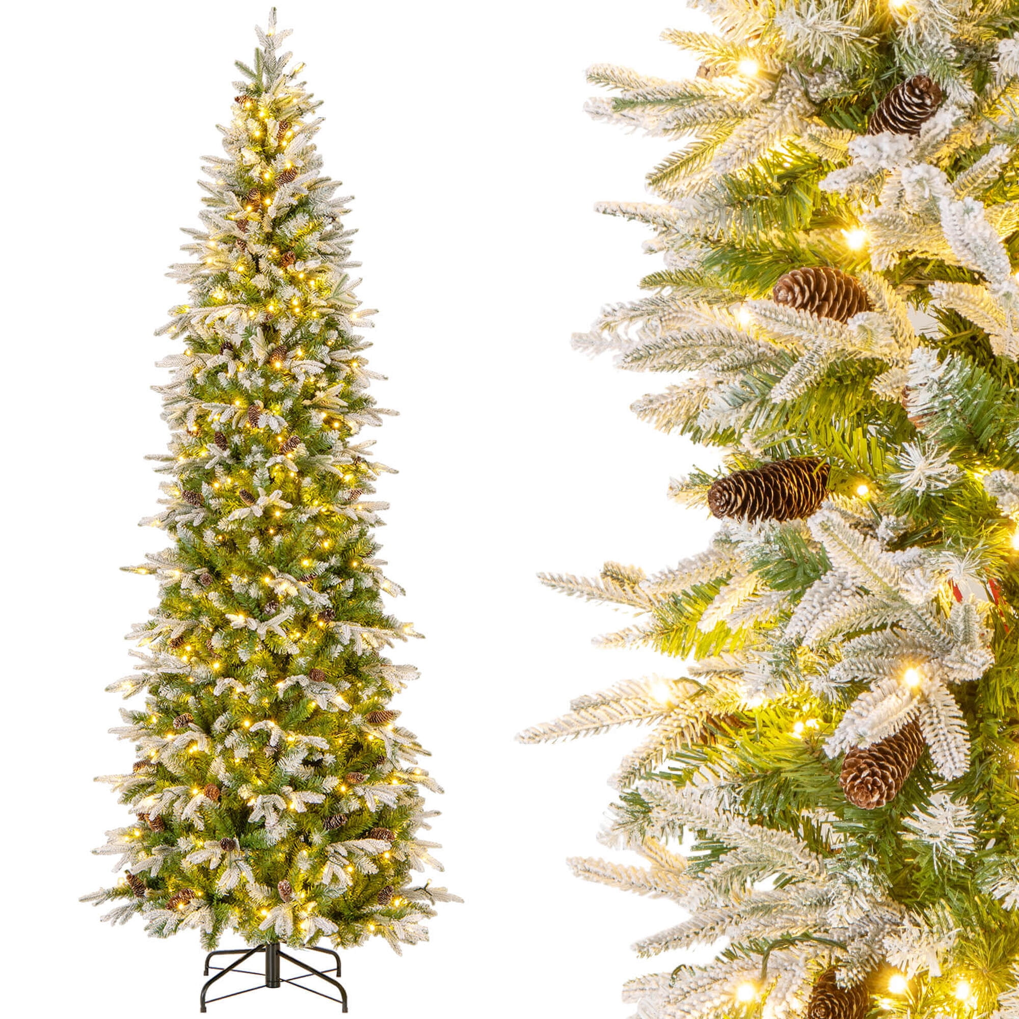 Costway 9 FT Flocked Christmas Tree with 1310 PE PVC Branch Tips 470 ...