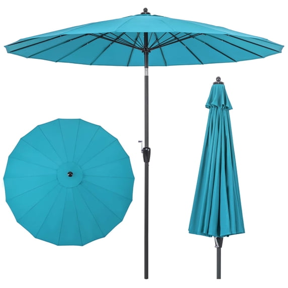 Costway 9 FT Patio Round Market Umbrella with Push Button Tilt, Crank ...