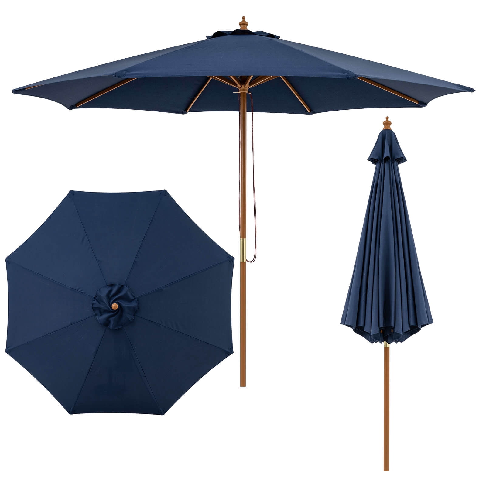 Costway 9 FT Patio Umbrella with Adjustable Height, Rope Pulley Lift ...