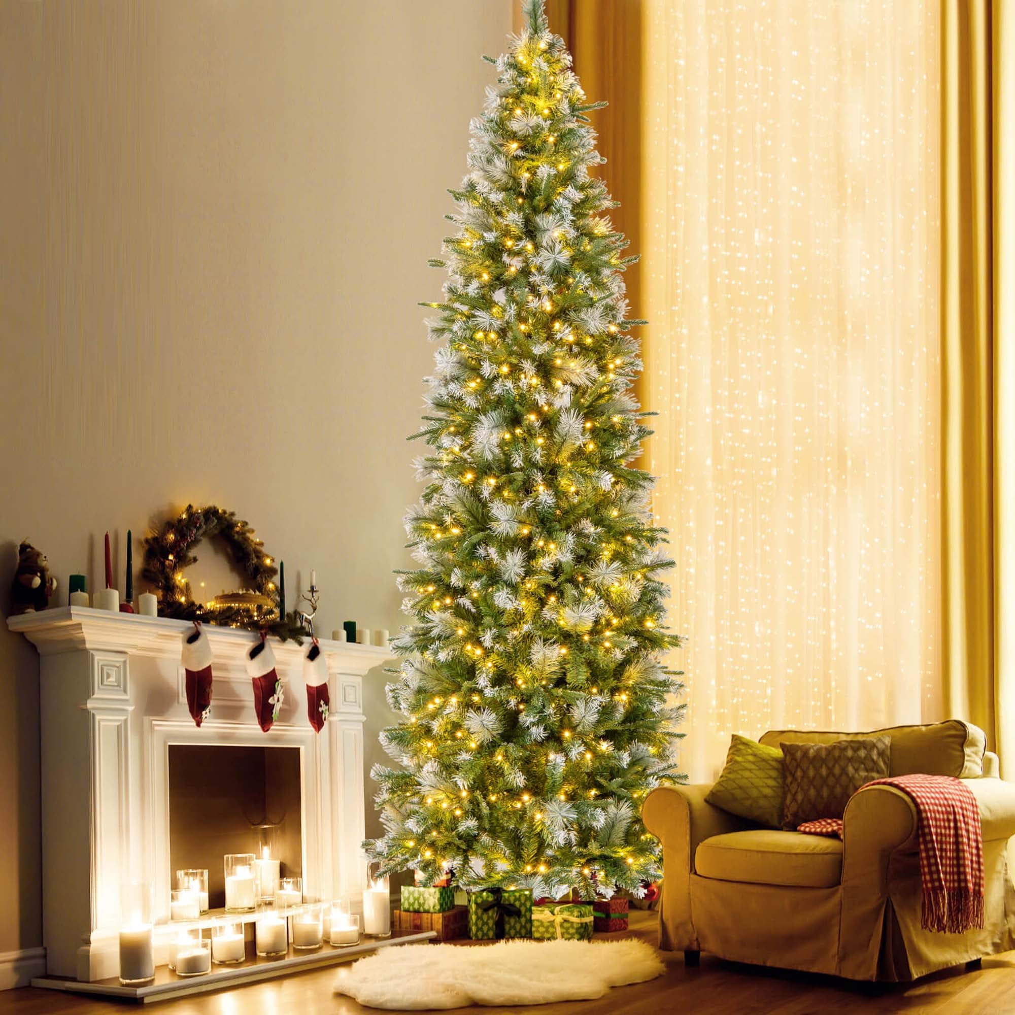 Costway 9 ft Pre-Lit Artificial Christmas Tree with 1228 Frosted Tips ...