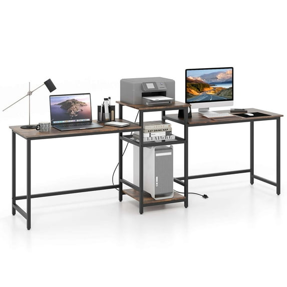 Costway 97 Inch Two Person Desk Double Computer Desk with Power Outlets ...