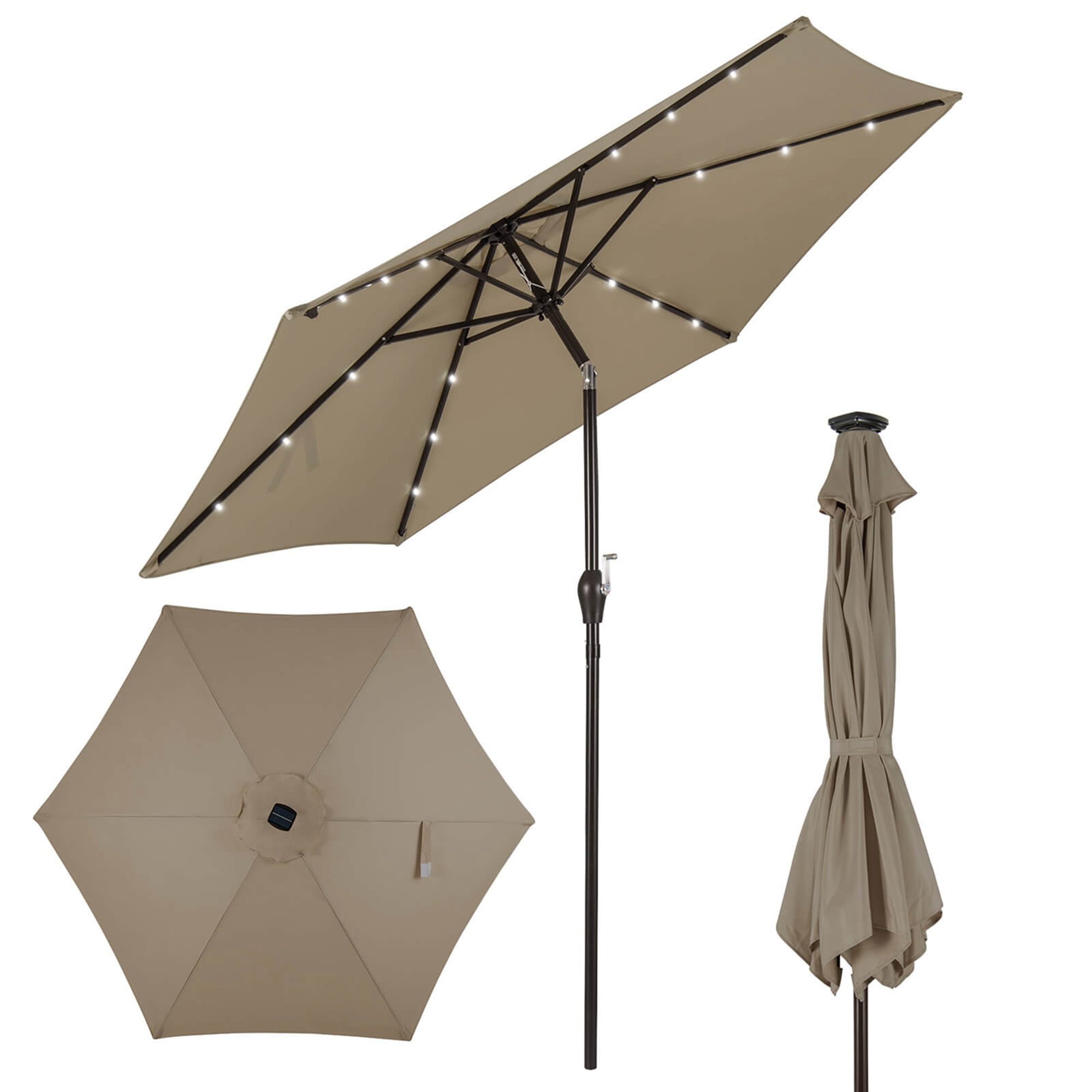 Costway 9ft Solar LED Patio Umbrella for Backyard and Porch, Steel Tilt ...