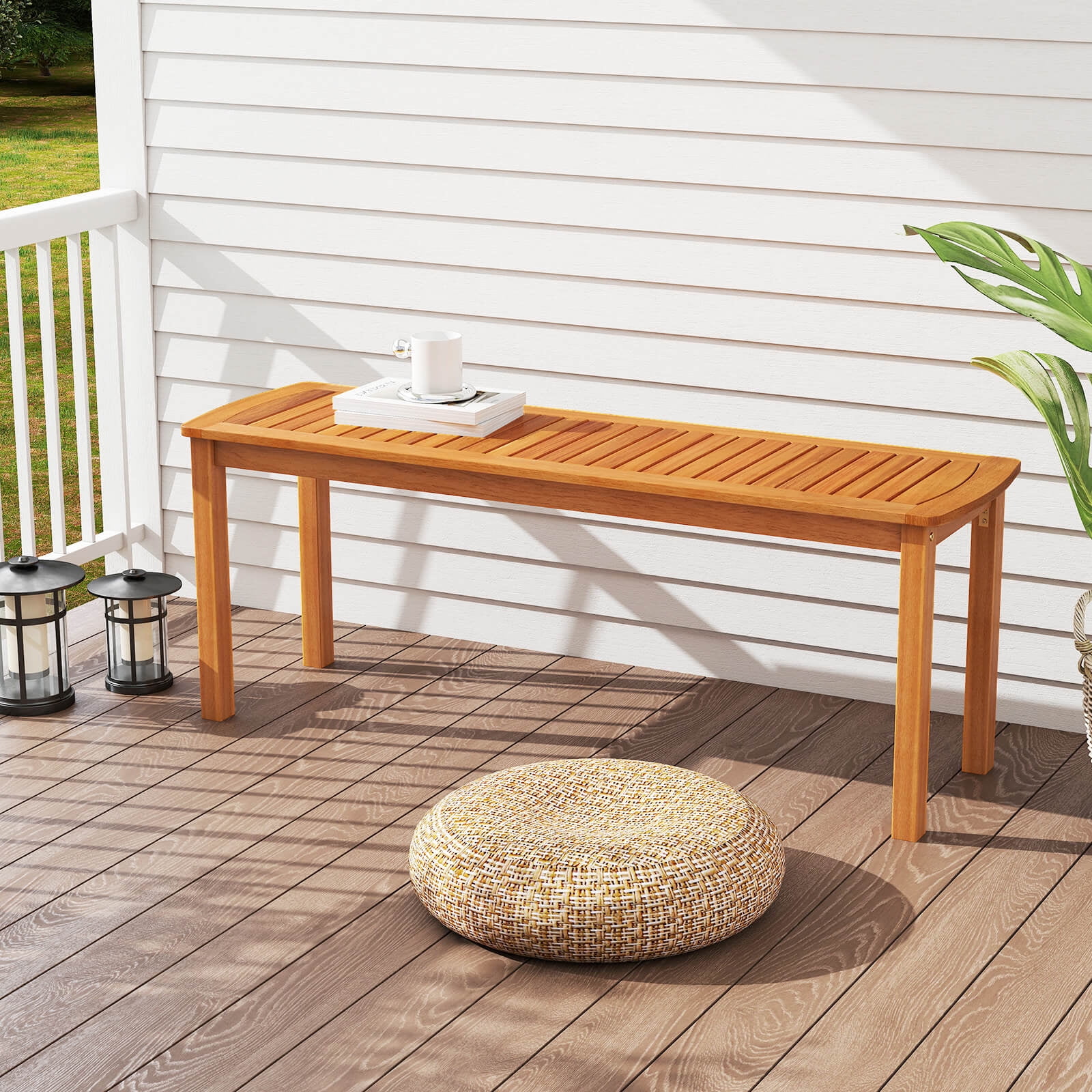 Costway Acacia Wood Outdoor Bench 48" Long Patio Dining Bench with ...