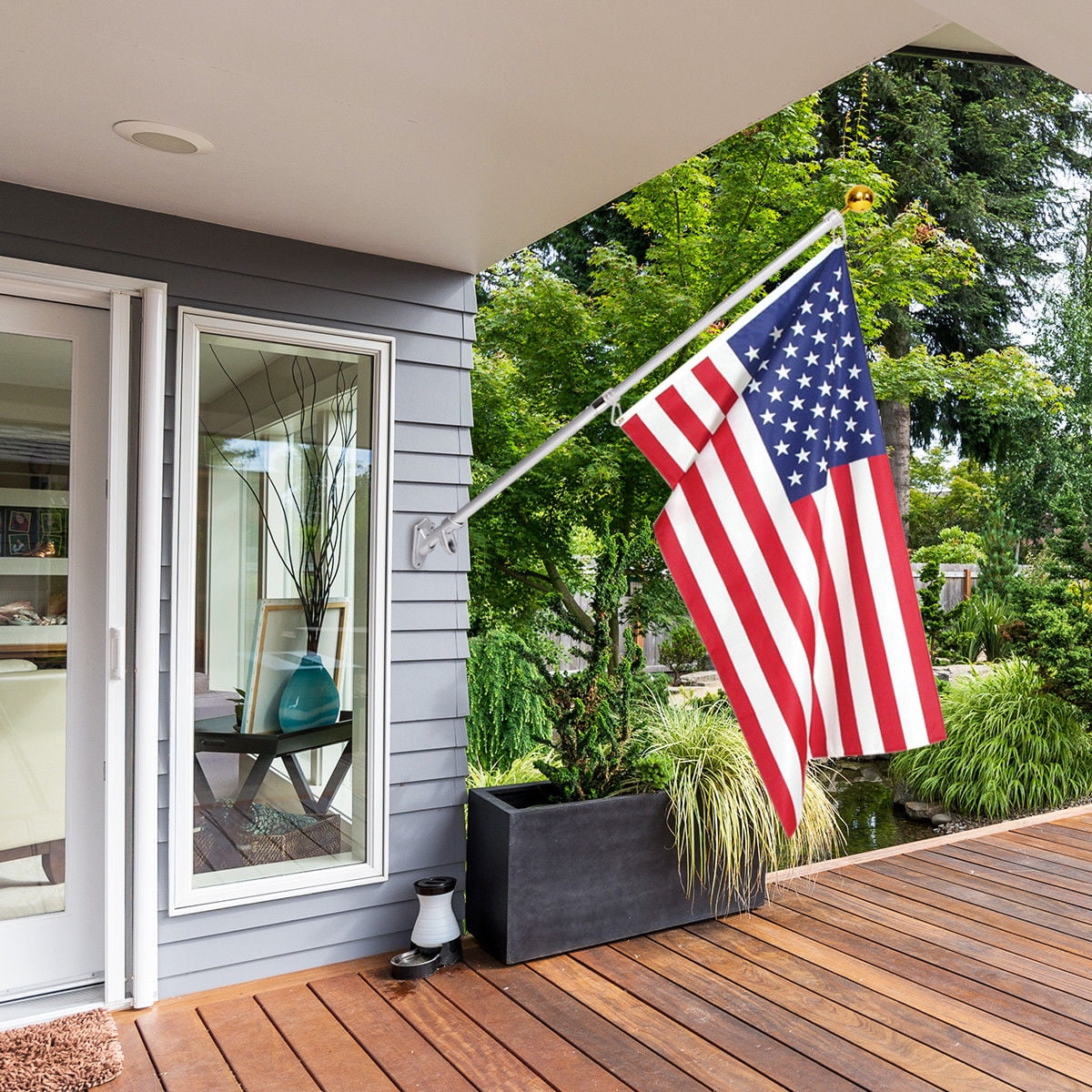 Costway US Flagpole Kit, 5 Ft Adjustable Pole, 3'x5' US Flag, Gold Ball ...