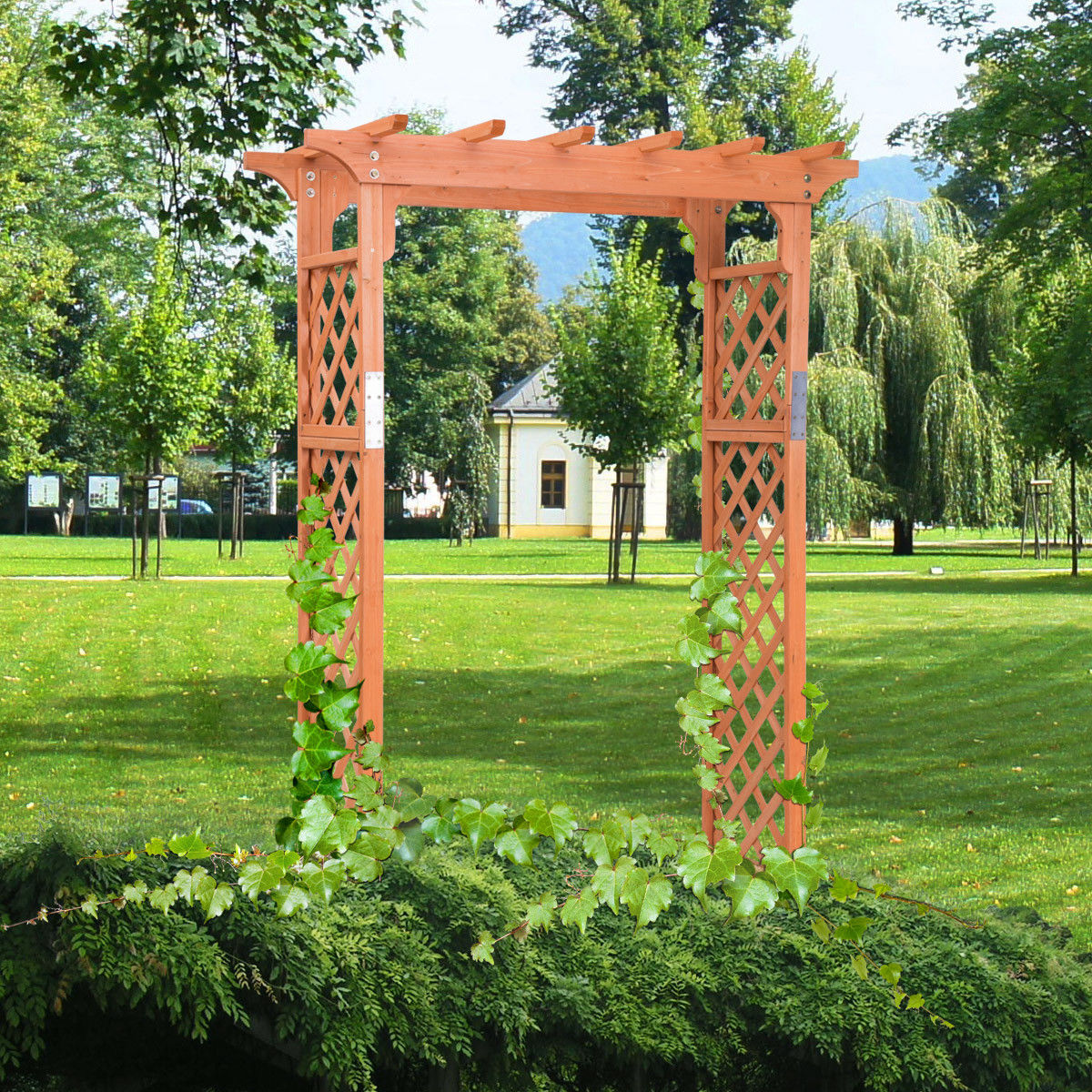 Costway Premium Cedar Arbor Arch: Sturdy Wood Garden Yard Gate Archway ...